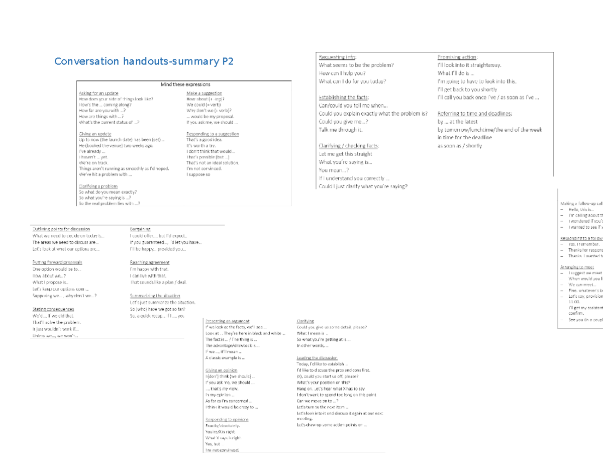 Conversation handouts - Business English - Conversation handouts ...