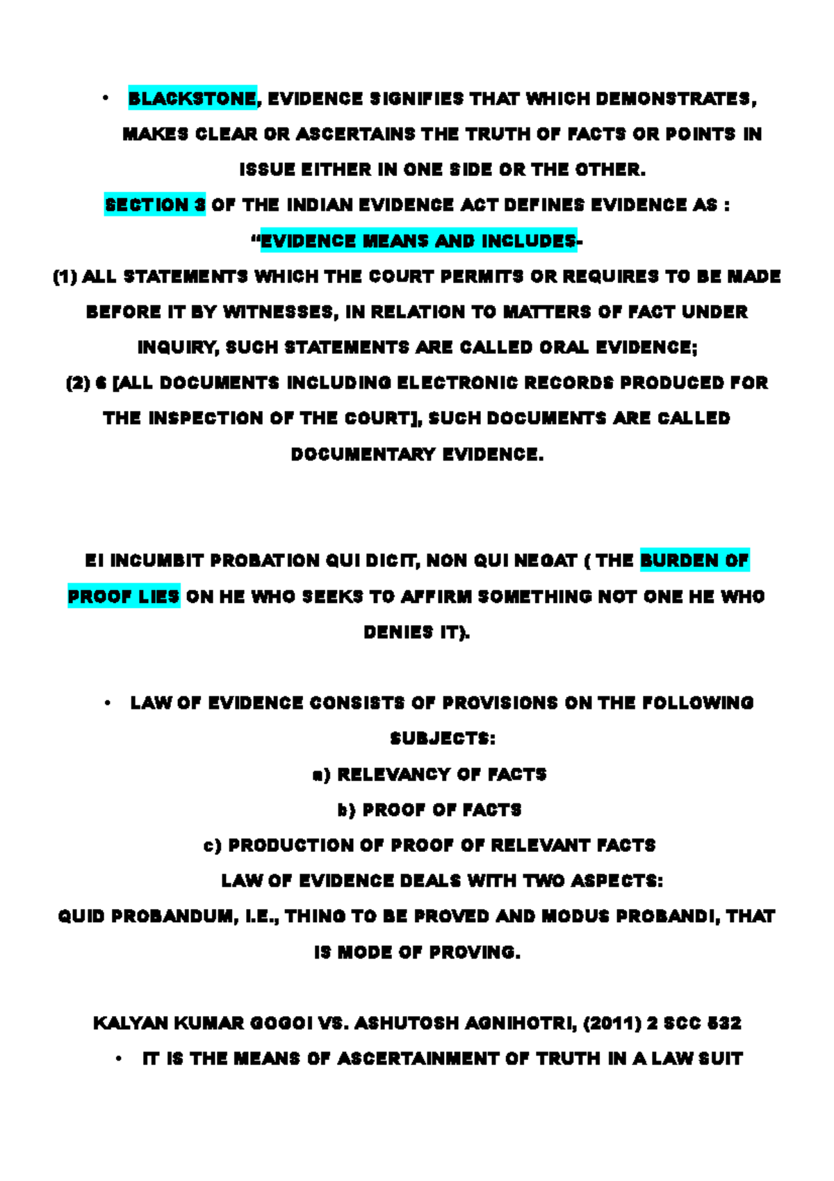 Viva notes - • BLACKSTONE, EVIDENCE SIGNIFIES THAT WHICH DEMONSTRATES ...