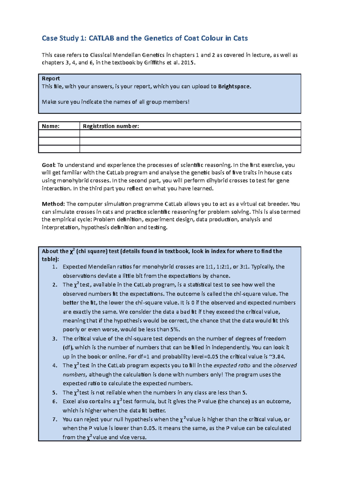 Case Study 1 - Catlab - Case Study 1: CATLAB and the Genetics of Coat ...