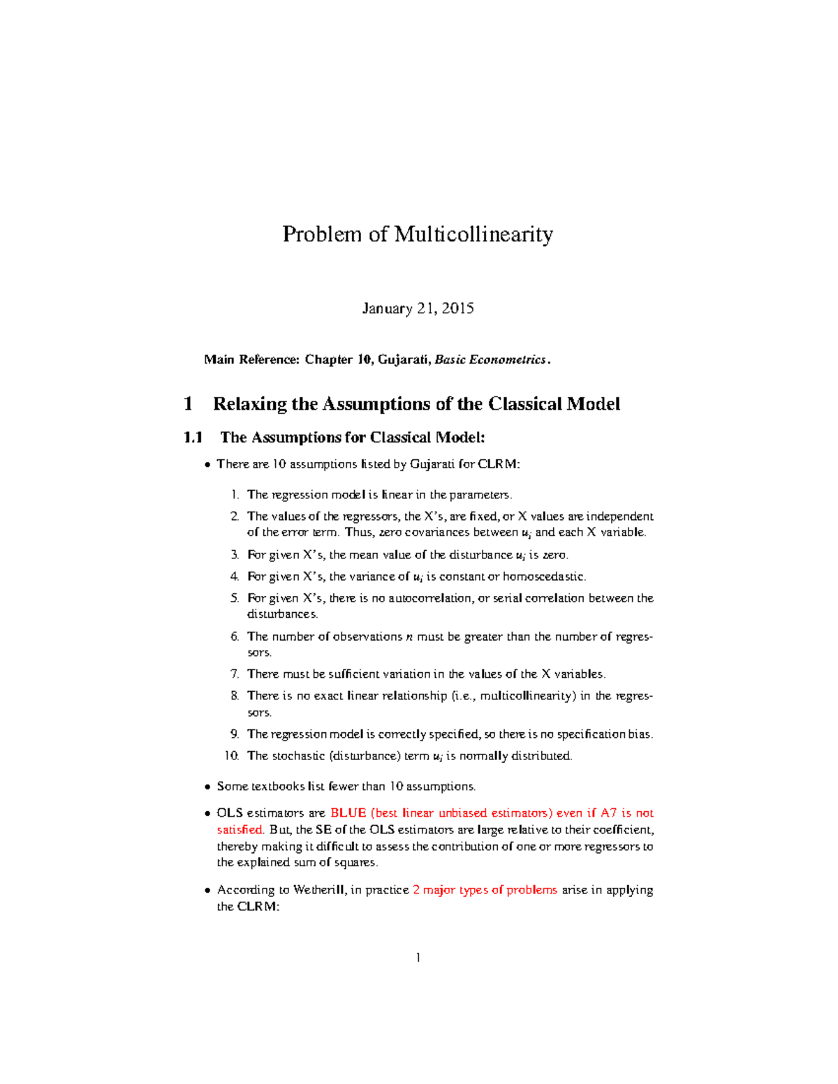 Topic 7 - Multicollinearity - Problem of Multicollinearity January 21 ...