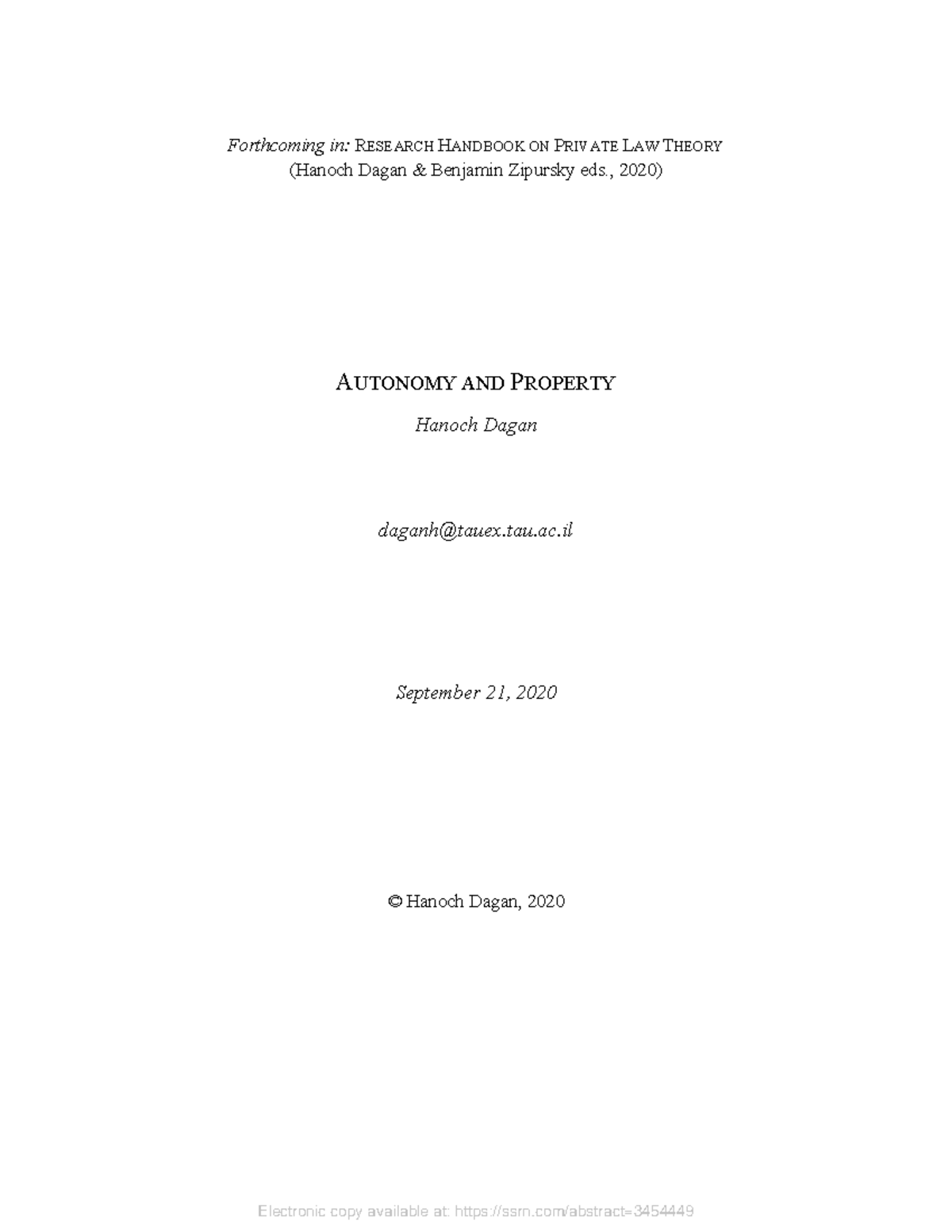 CL2.1. Dagan, Hanoch. Autonomy and Property - Forthcoming in: RESEARCH ...