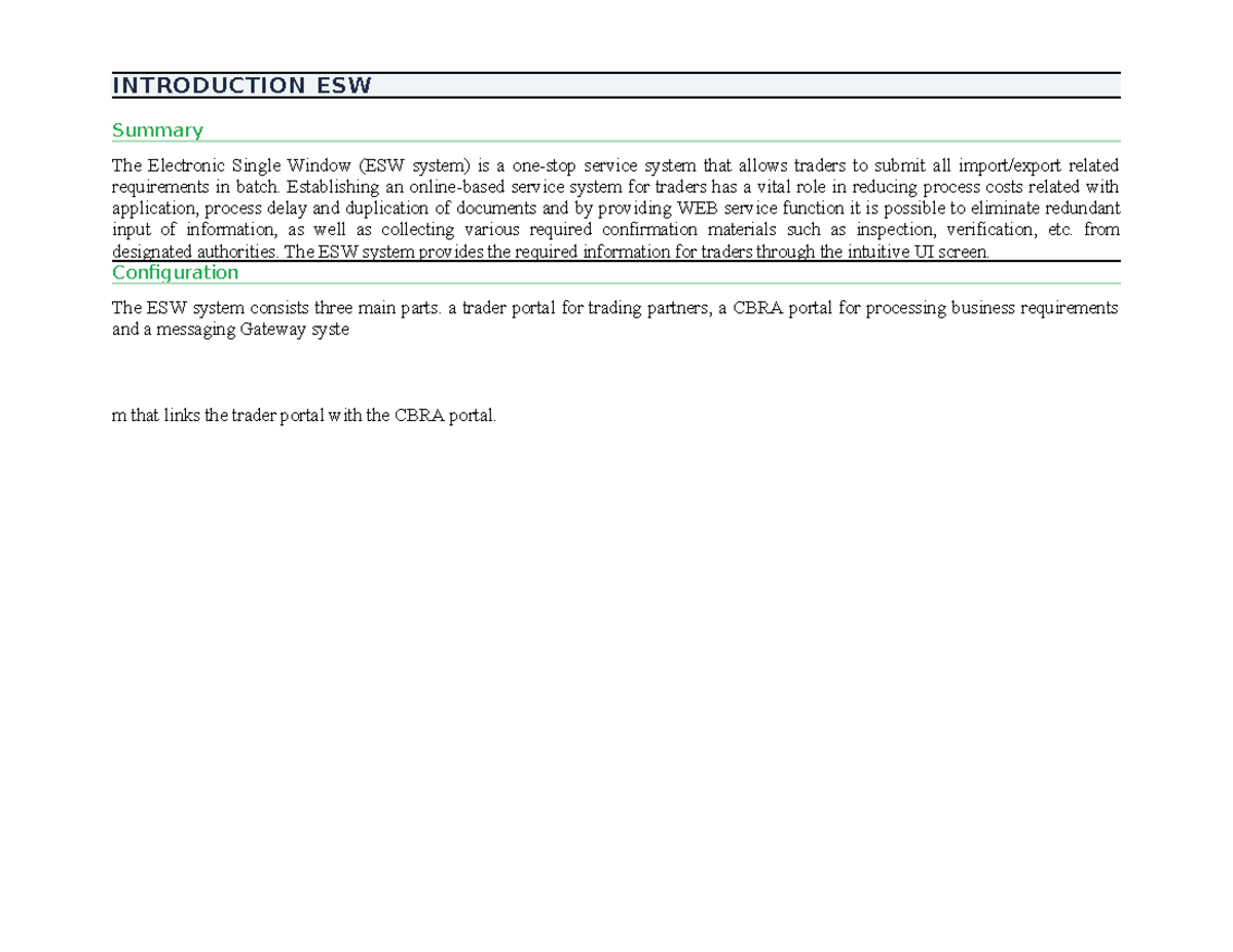 ESW -USER Registration Guide - INTRODUCTION ESW Summary The Electronic ...