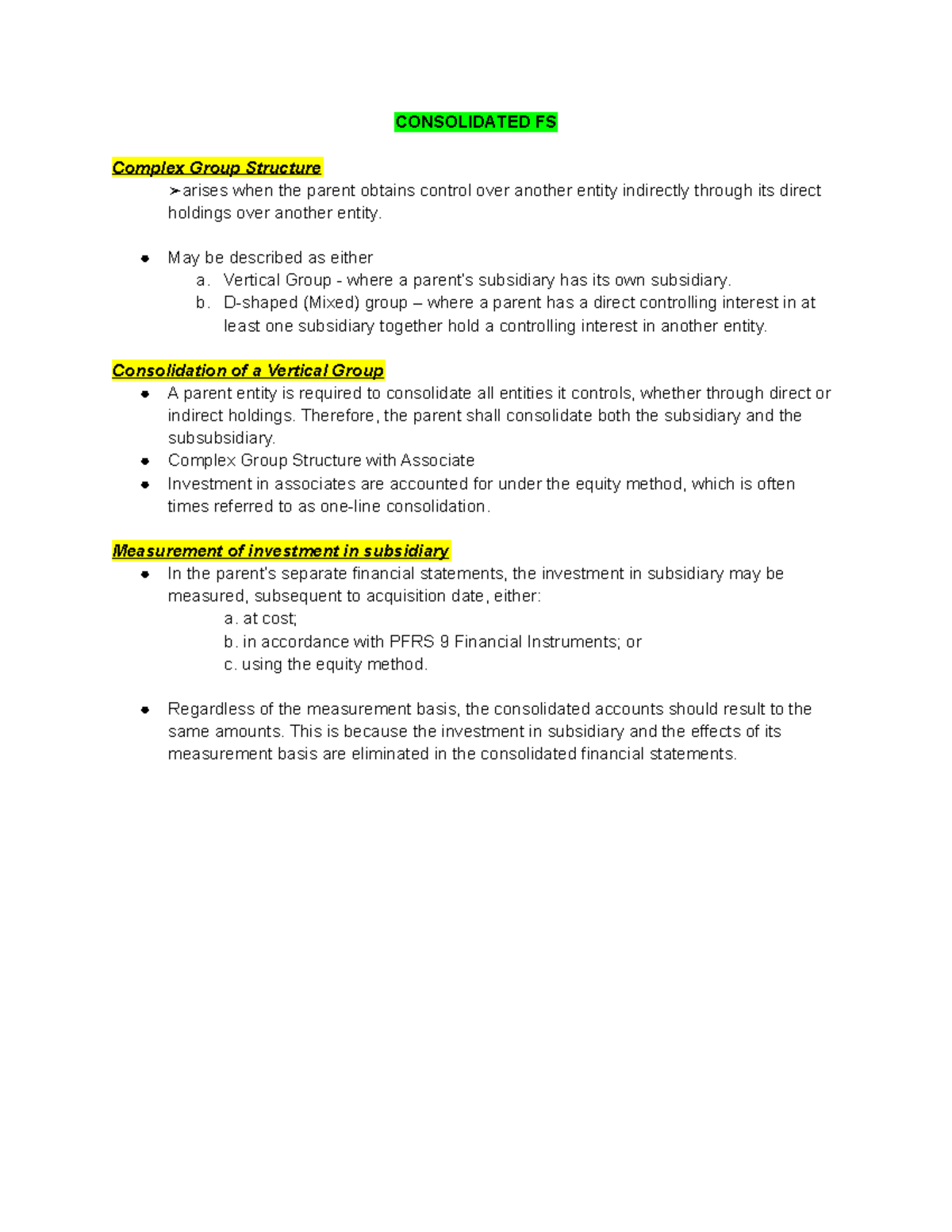 Consolidated FS - CONSOLIDATED FS Complex Group Structure arises when ...