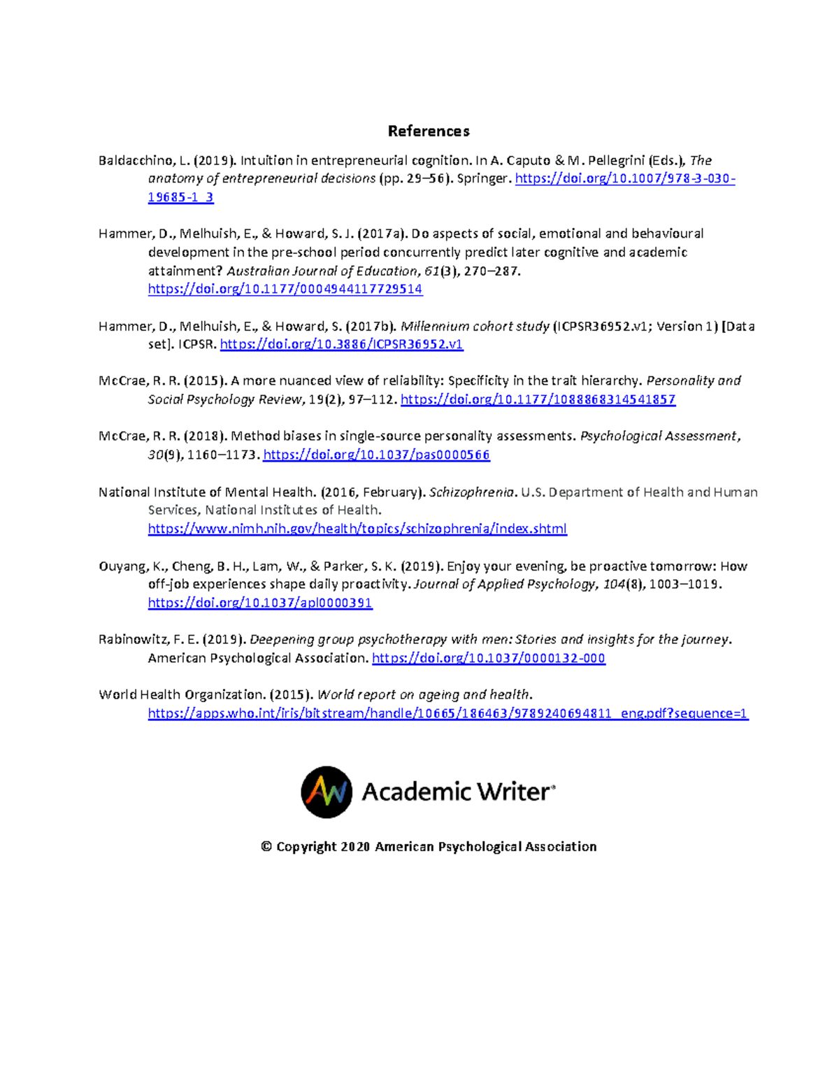 Basics of APA Style Reference List - References Baldacchino, L. (2019 ...