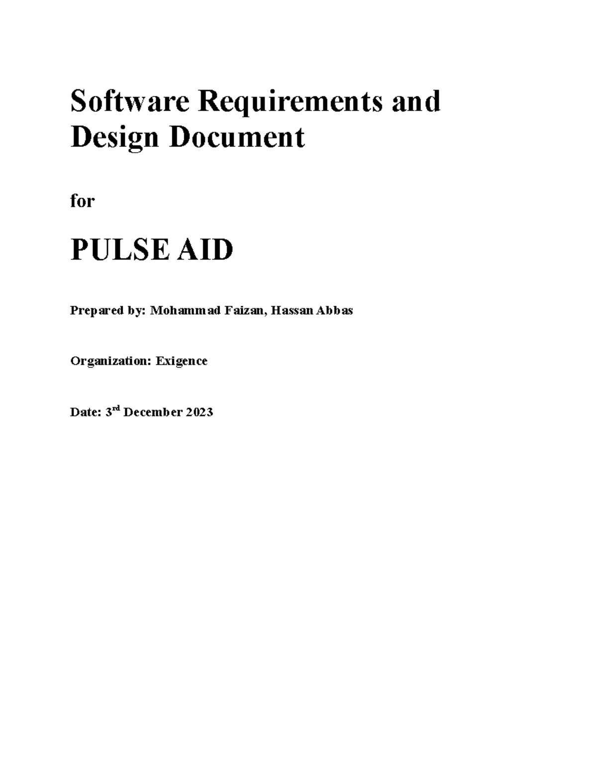 Software Design and Analysis - Software Requirements and Design Document for PULSE AID Prepared ...