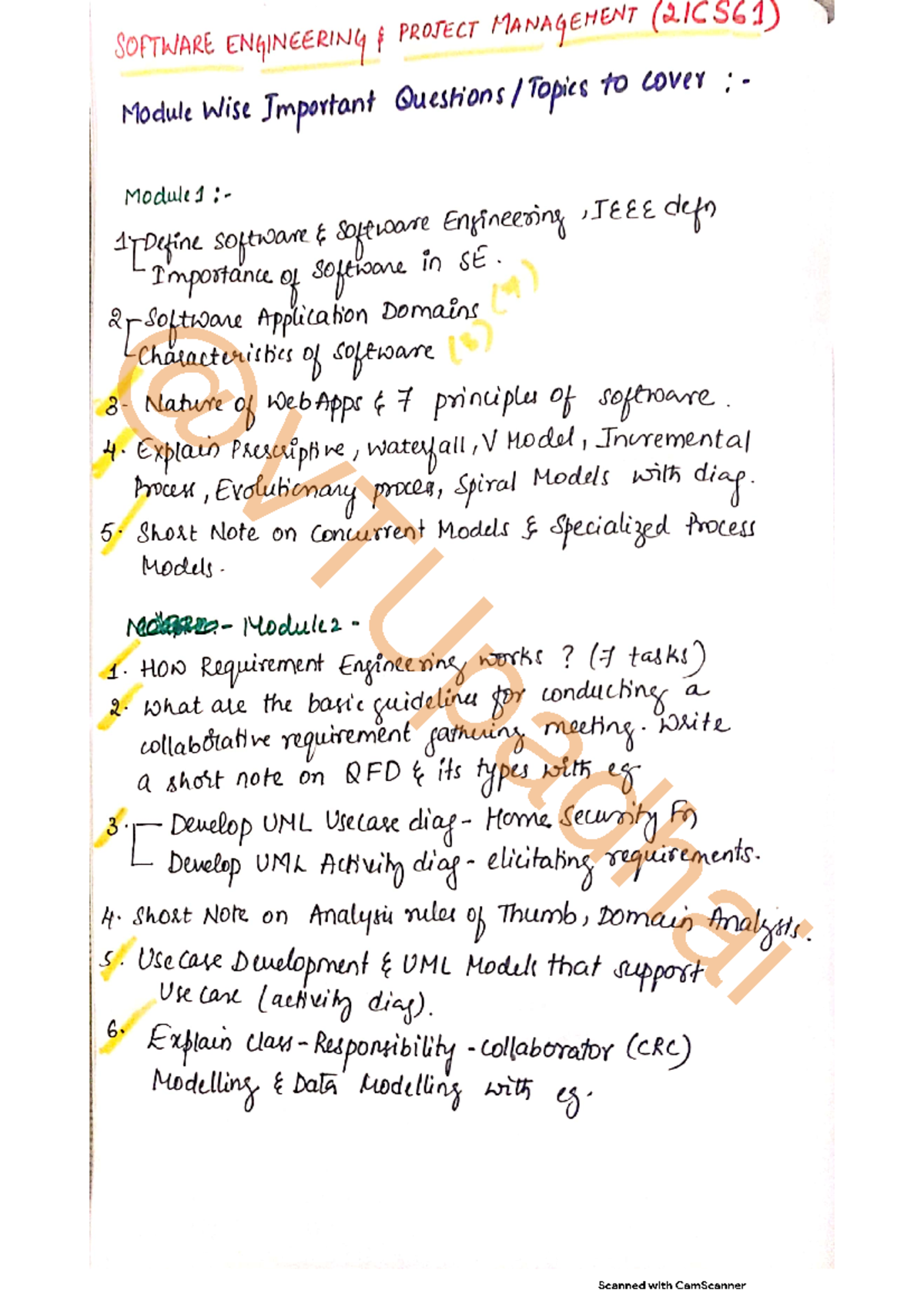 SEPM Module WISE IMP QNS - SOFTWARE ENGINEERING PROJECT MANAGEMENT (21CS61) Module Wise ...