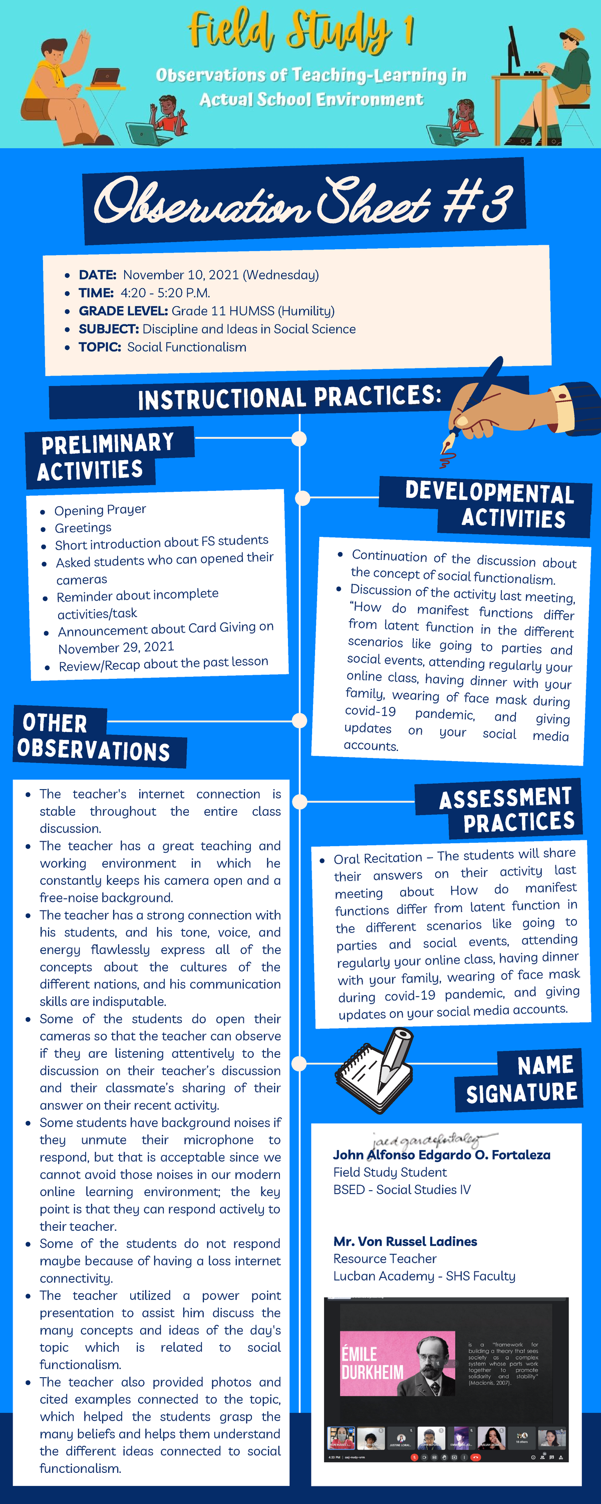 FS1 - Observation Sheet #3 - Fortaleza, John Alfonso Edgardo O. (BSED ...