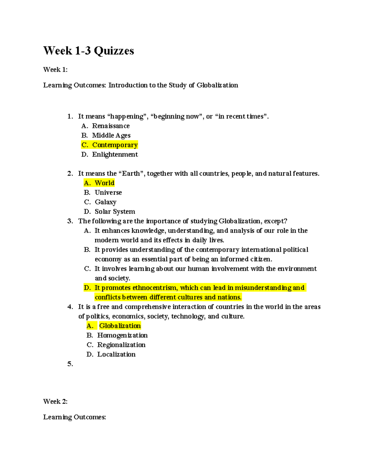 Quizzes week 1 3 - Week 1-3 Quizzes Week 1: Learning Outcomes ...