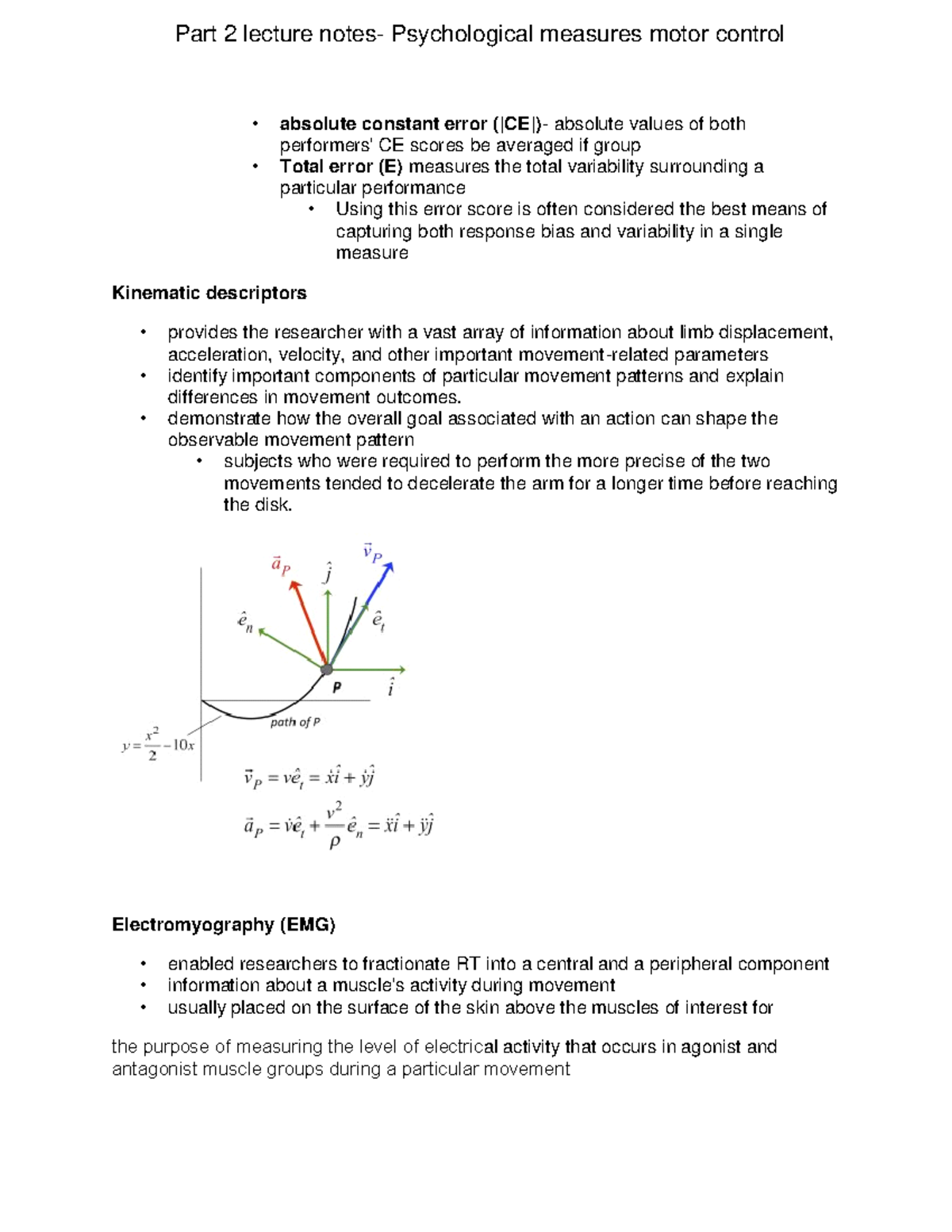 Part 2 lecture notes- Psychological measures motor control - absolute ...