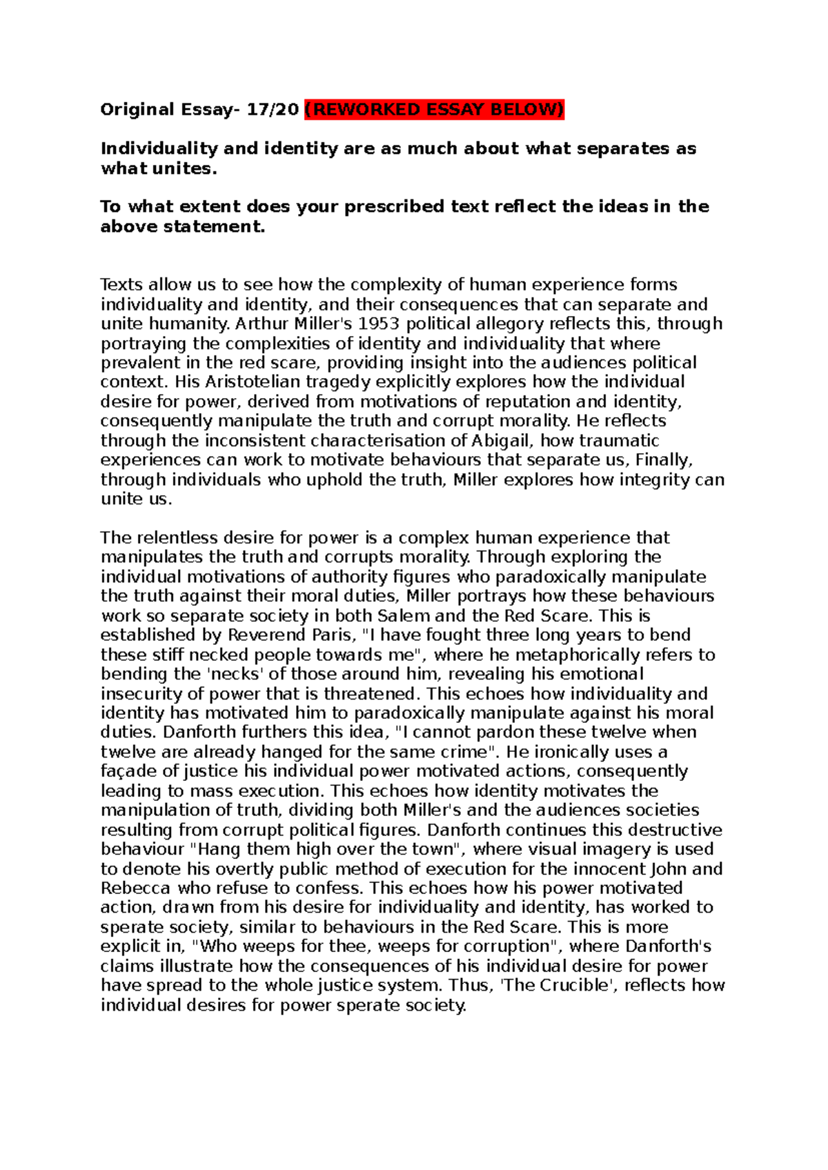 Trial Common Mod Essay 17 - Original Essay- 17/20 (REWORKED ESSAY BELOW ...