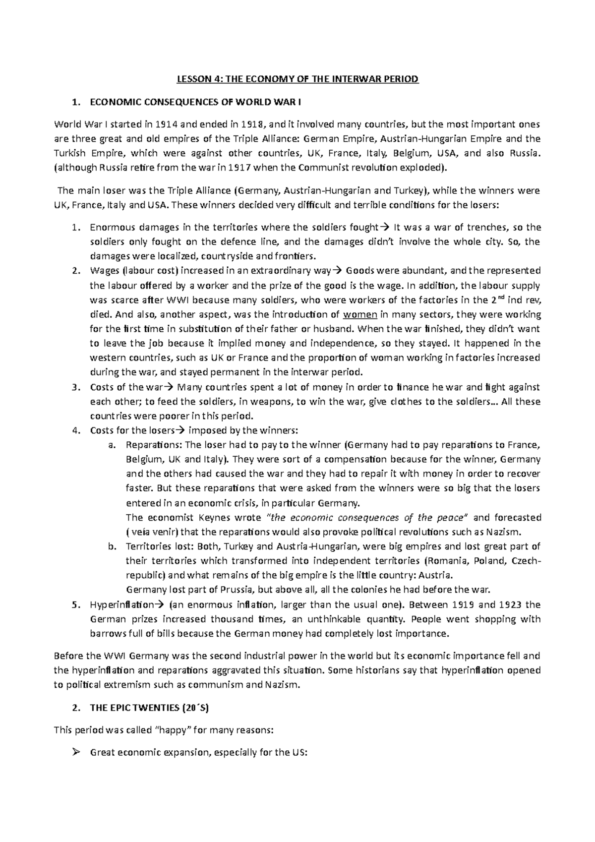 THE ECONOMY OF THE INTERWAR PERIOD - ECONOMIC CONSEQUENCES OF WORLD WAR ...