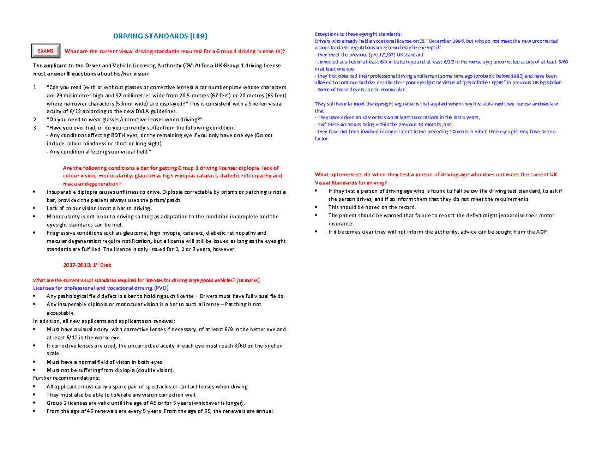 Driving Standards - Lecture notes 7 - DRIVING STANDARDS (L09) What are ...