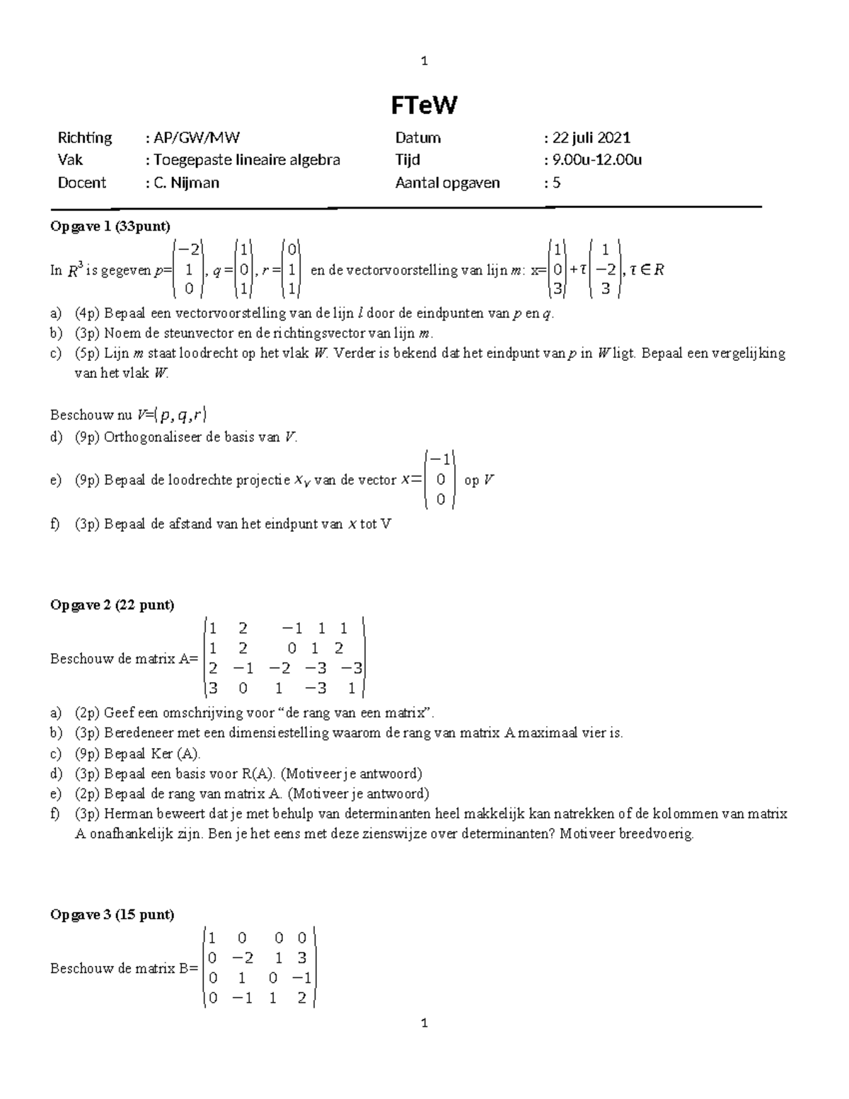 TLA 202021 Reg FTe W - Tentame werk - 1 FTeW Richting : AP/GW/MW Datum ...
