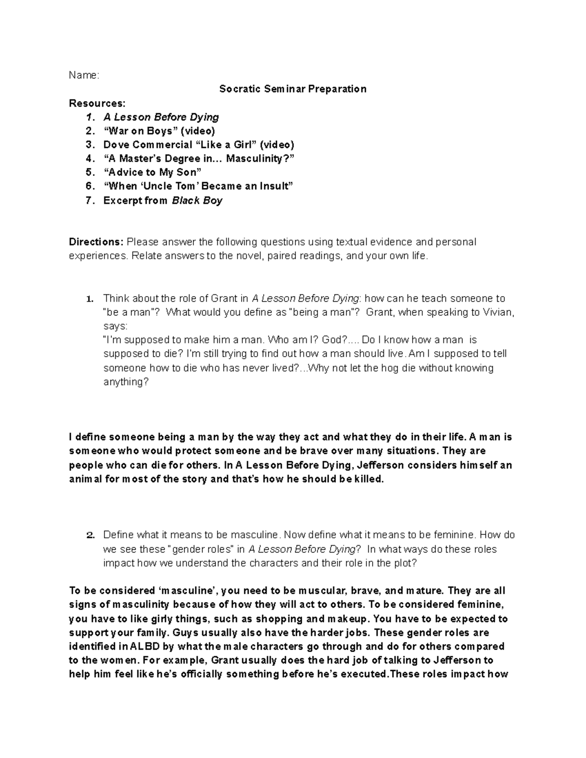 ALBD Socratic Seminar 2021 - Name: Socratic Seminar Preparation ...
