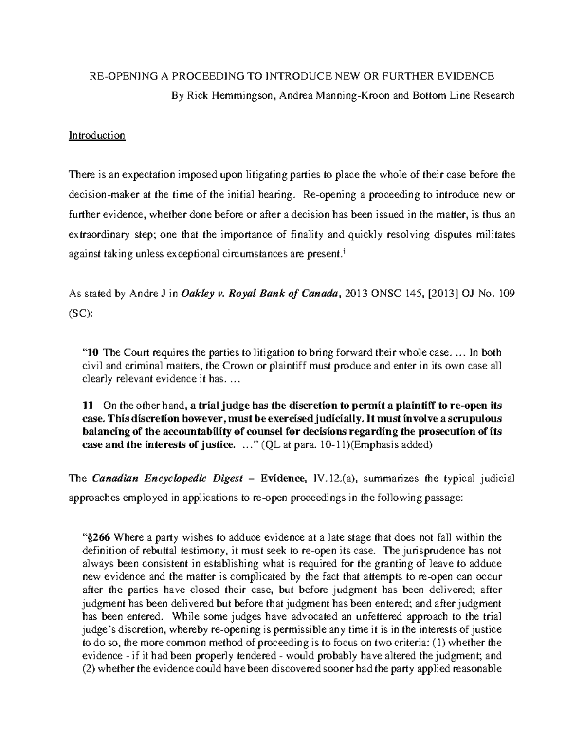 Re-opening a Proceeding - RE-OPENING A PROCEEDING TO INTRODUCE NEW OR ...