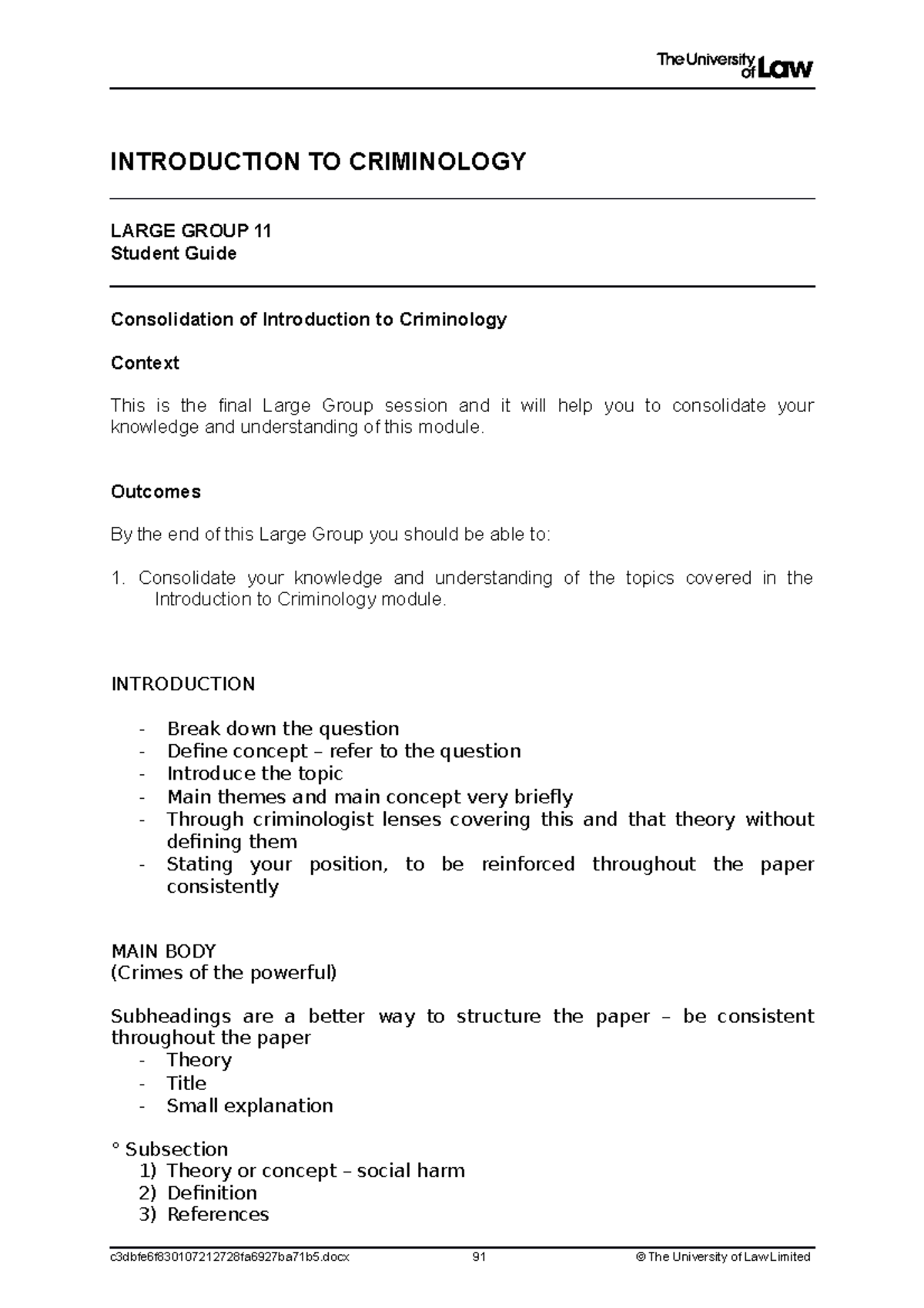 Consolidation - INTRODUCTION TO CRIMINOLOGY LARGE GROUP 11 Student ...