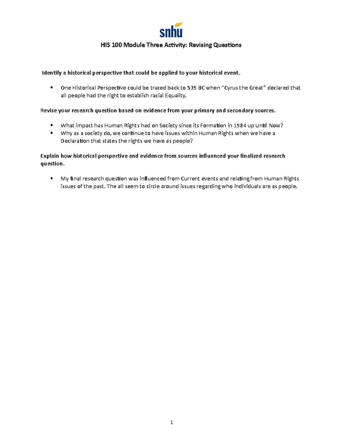 Module 3-2 Activity Revising Questions Template - HIS 100 Module Three ...