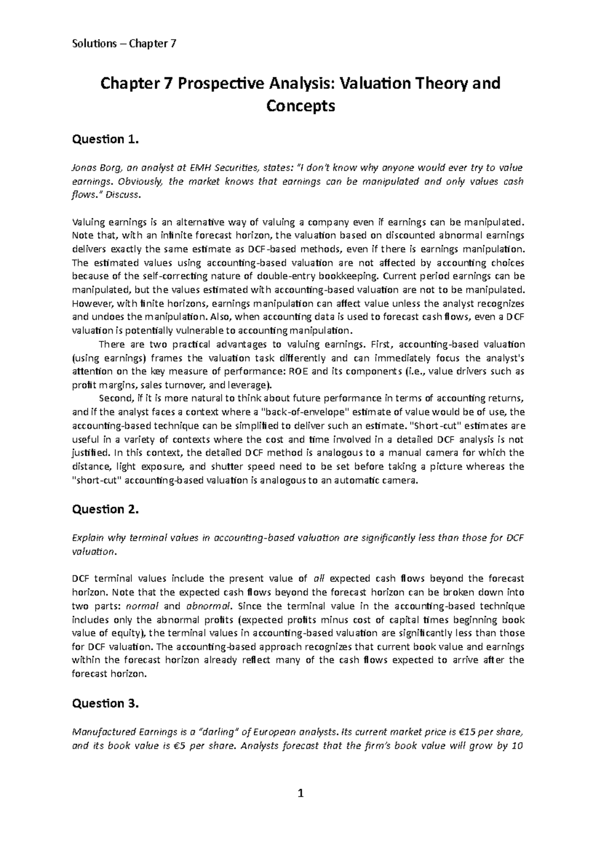 Chapter 07 - solution manual - Chapter 7 Prospective Analysis: Valuation Theory and Concepts ...