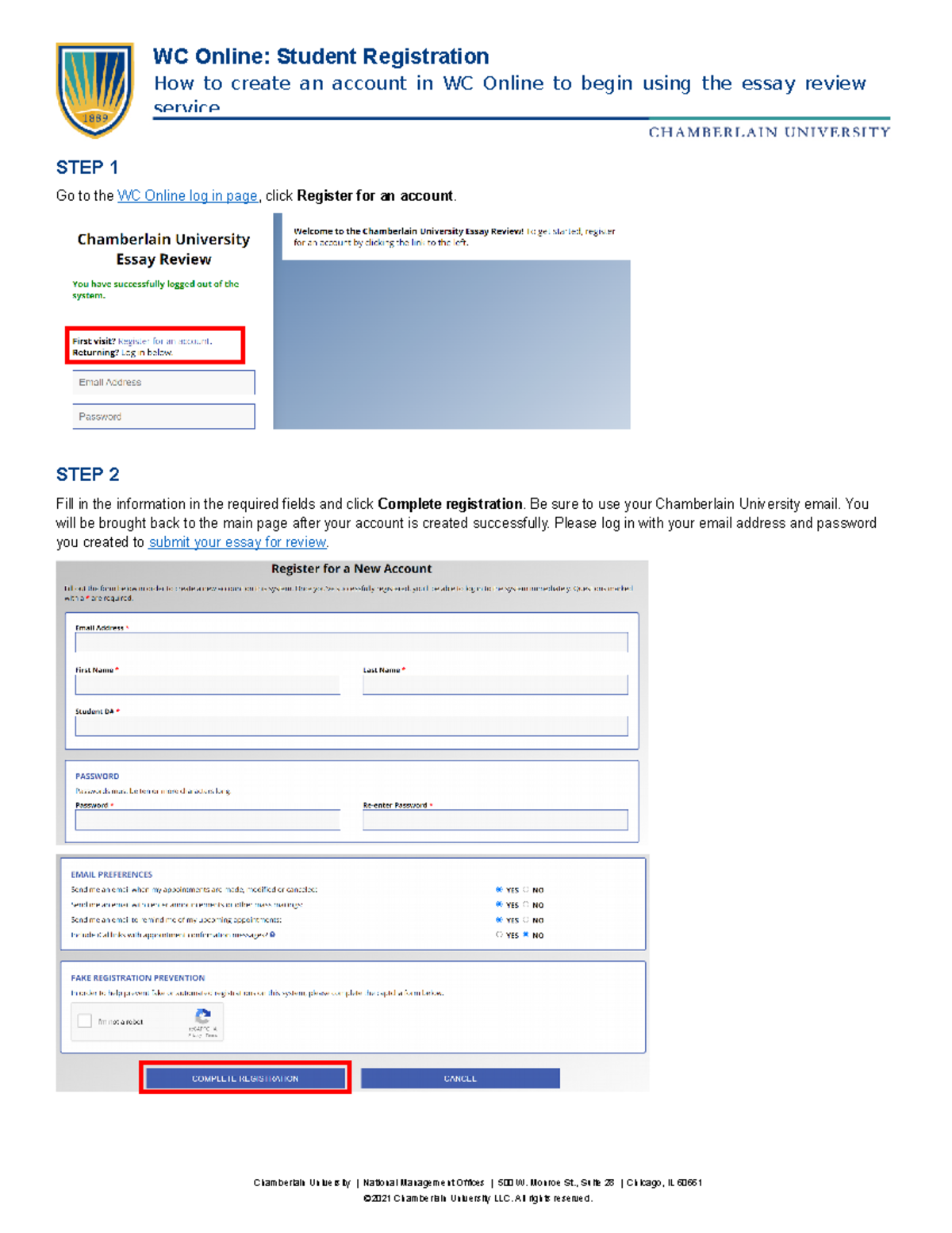 Essay Review Service Student Registration - Marketing approved - STEP 1 Go to the WC Online log ...