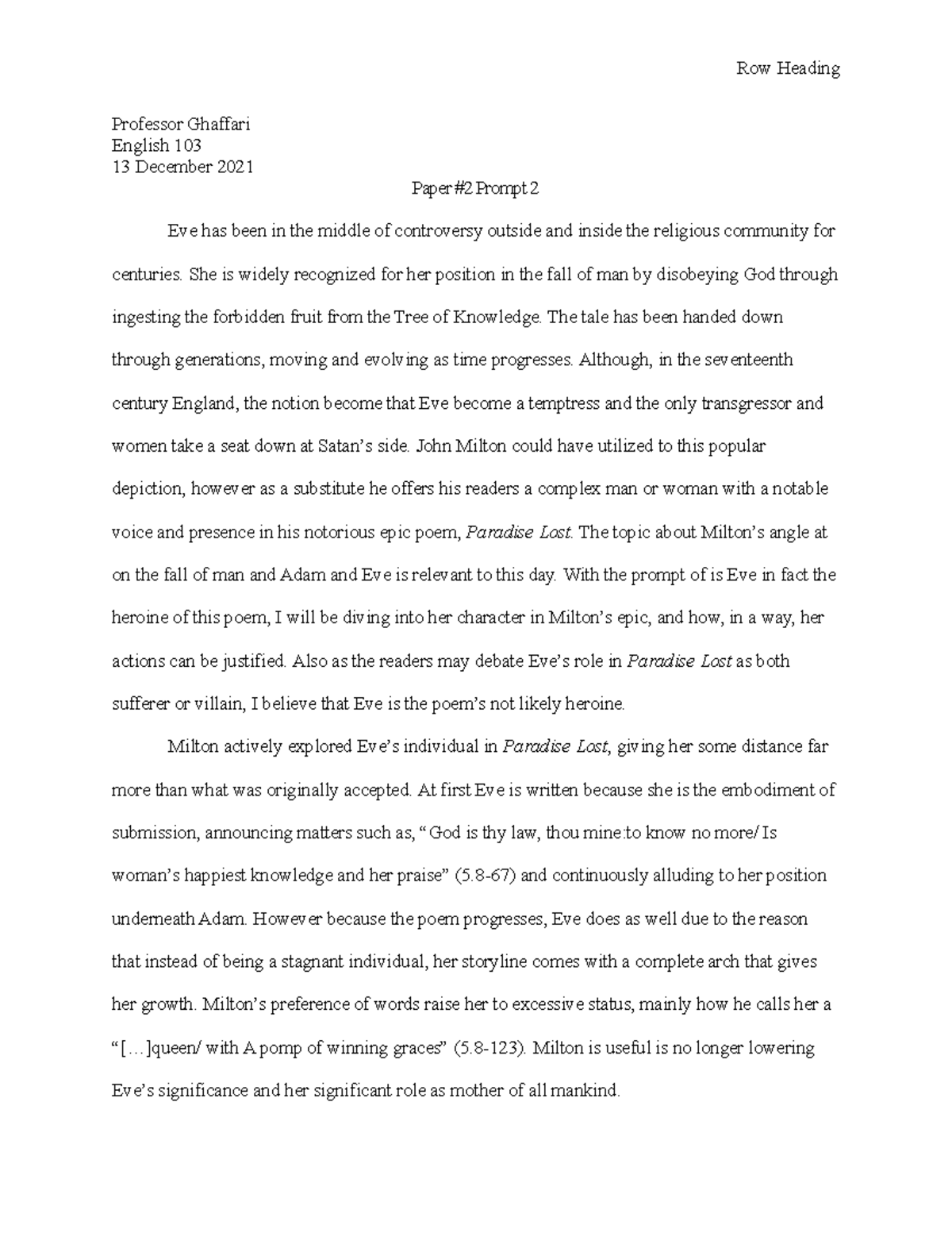 English 103 final - Professor Ghaffari - Professor Ghaffari English 103 ...