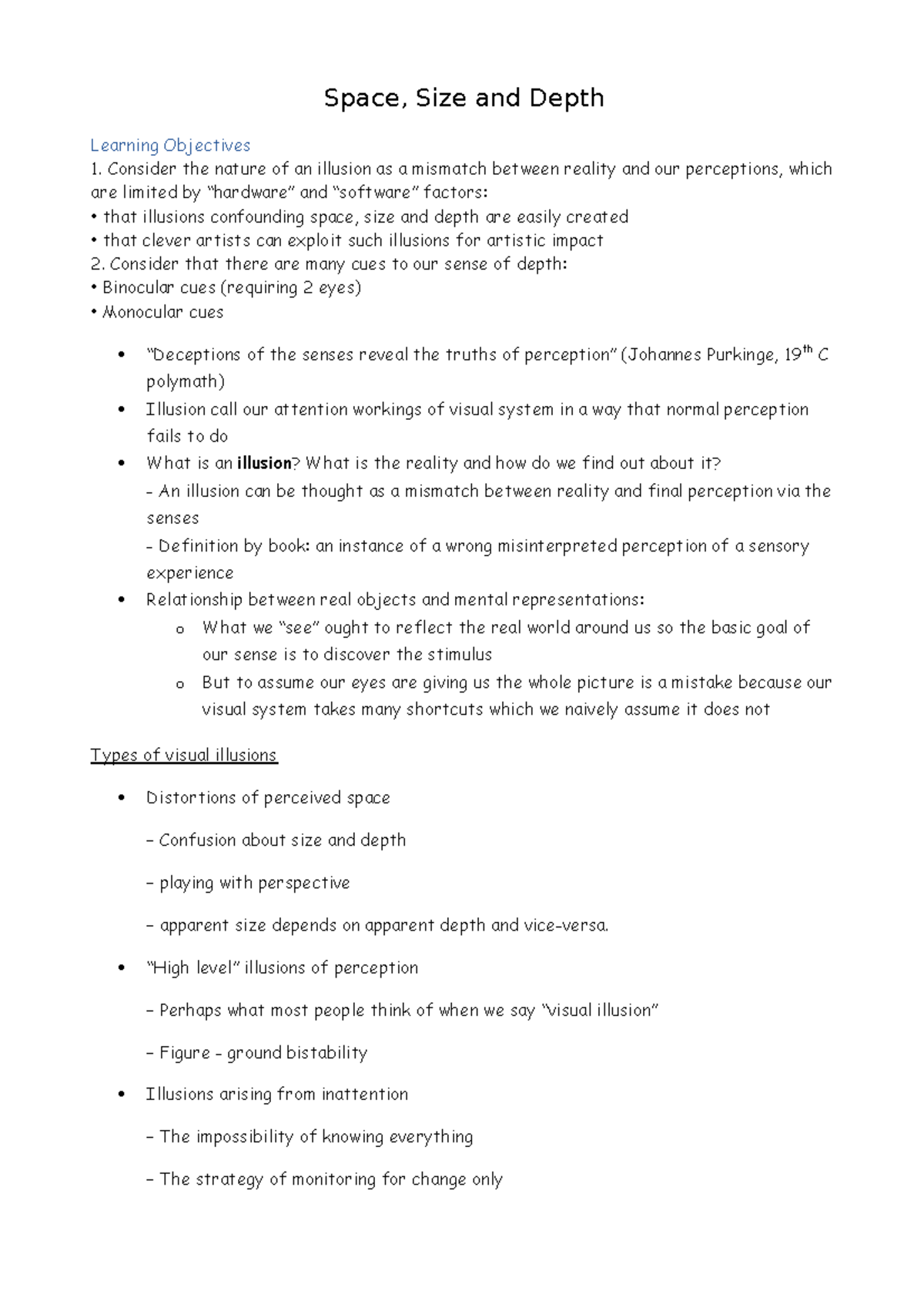 Space, size and depth - This note provides basic information from the ...