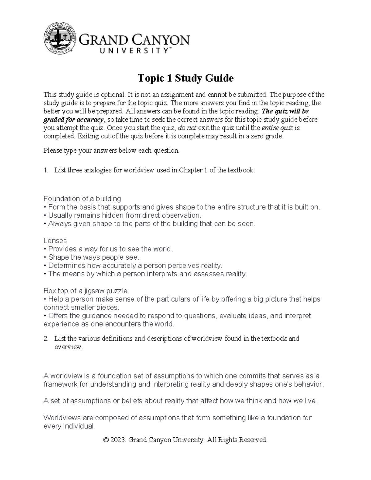 CWV 101 301 RS T1Study Guide Online - Topic 1 Study Guide This study ...