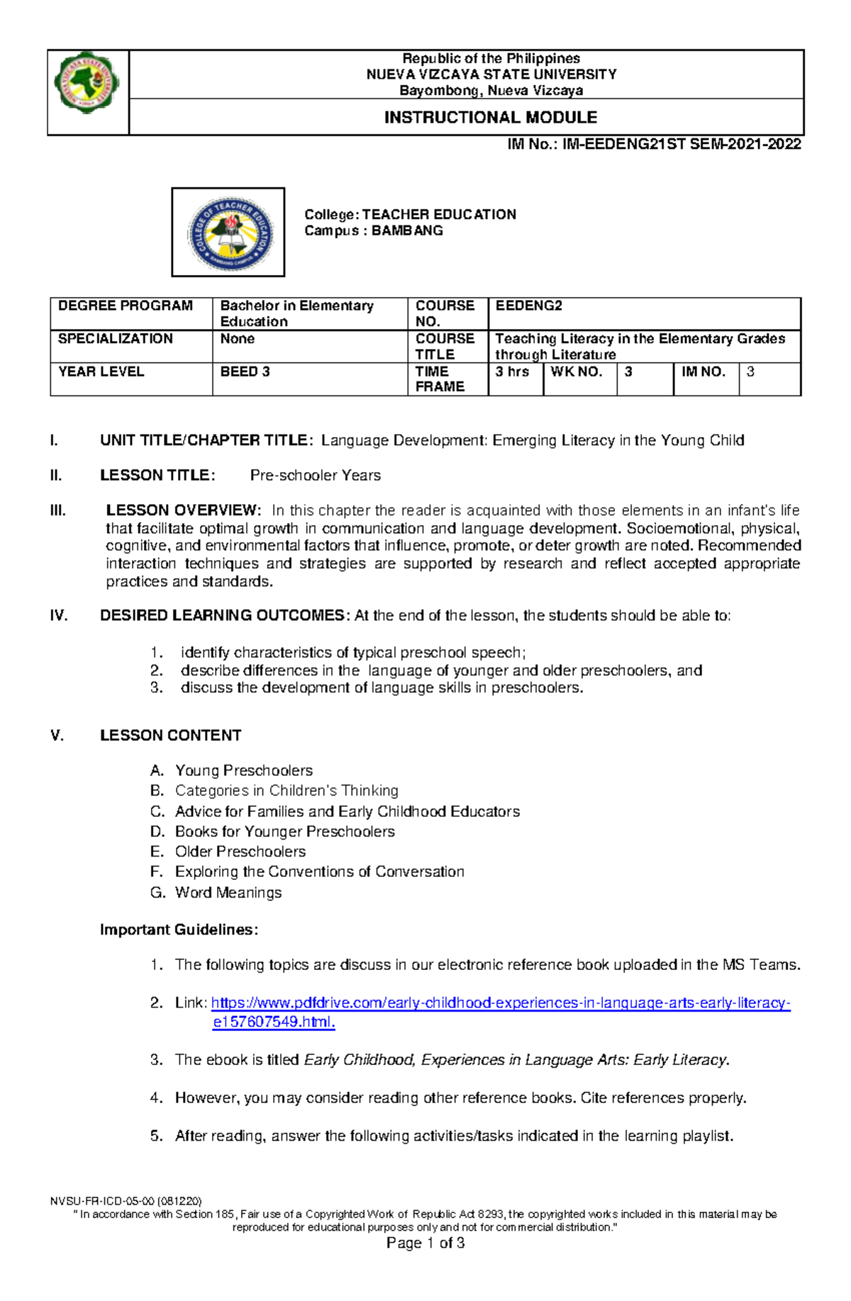3Module, teaching english literacy - Republic of the Philippines NUEVA ...