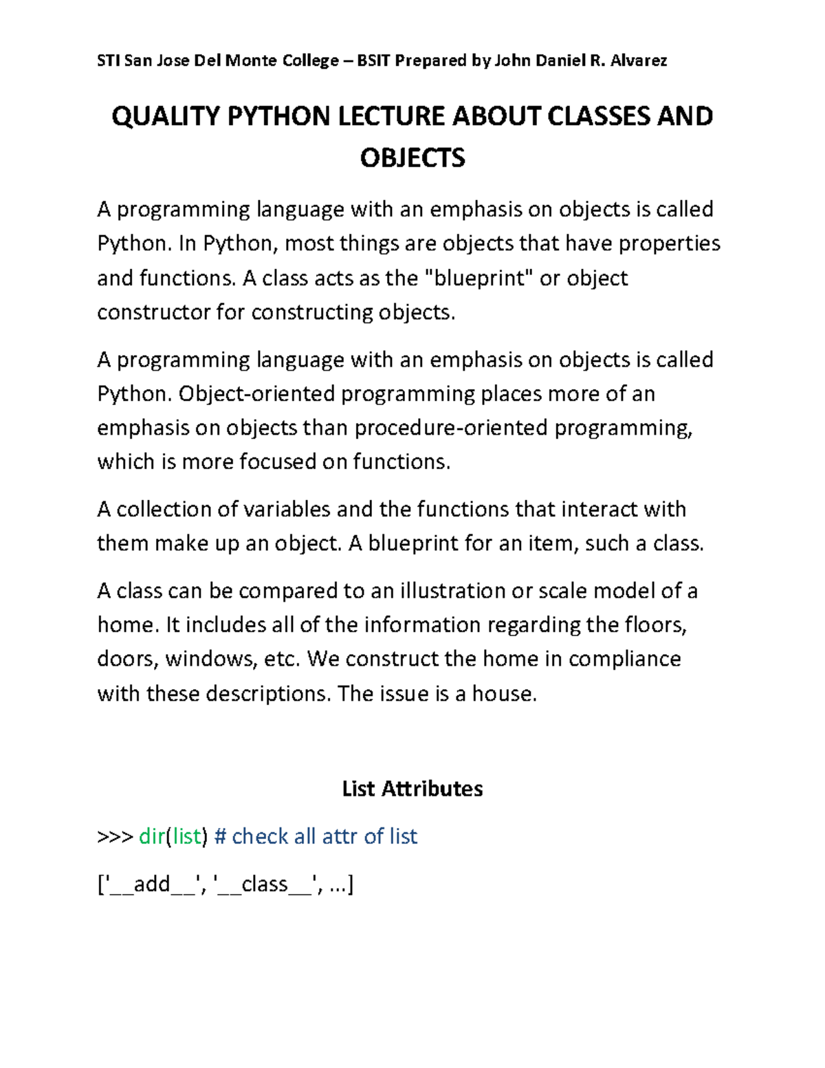 Quality Python Lecture About Classes And Objects Quality Python