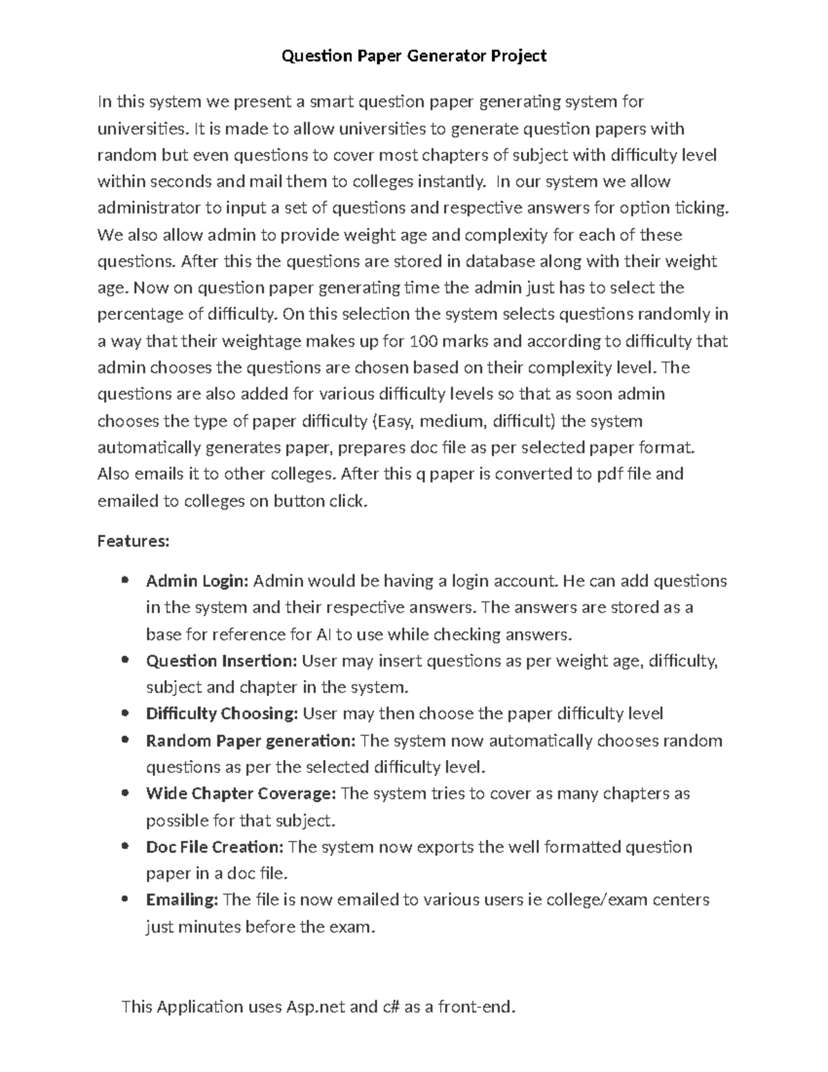 S58 - Question paper generater - Question Paper Generator Project In this system we present a ...