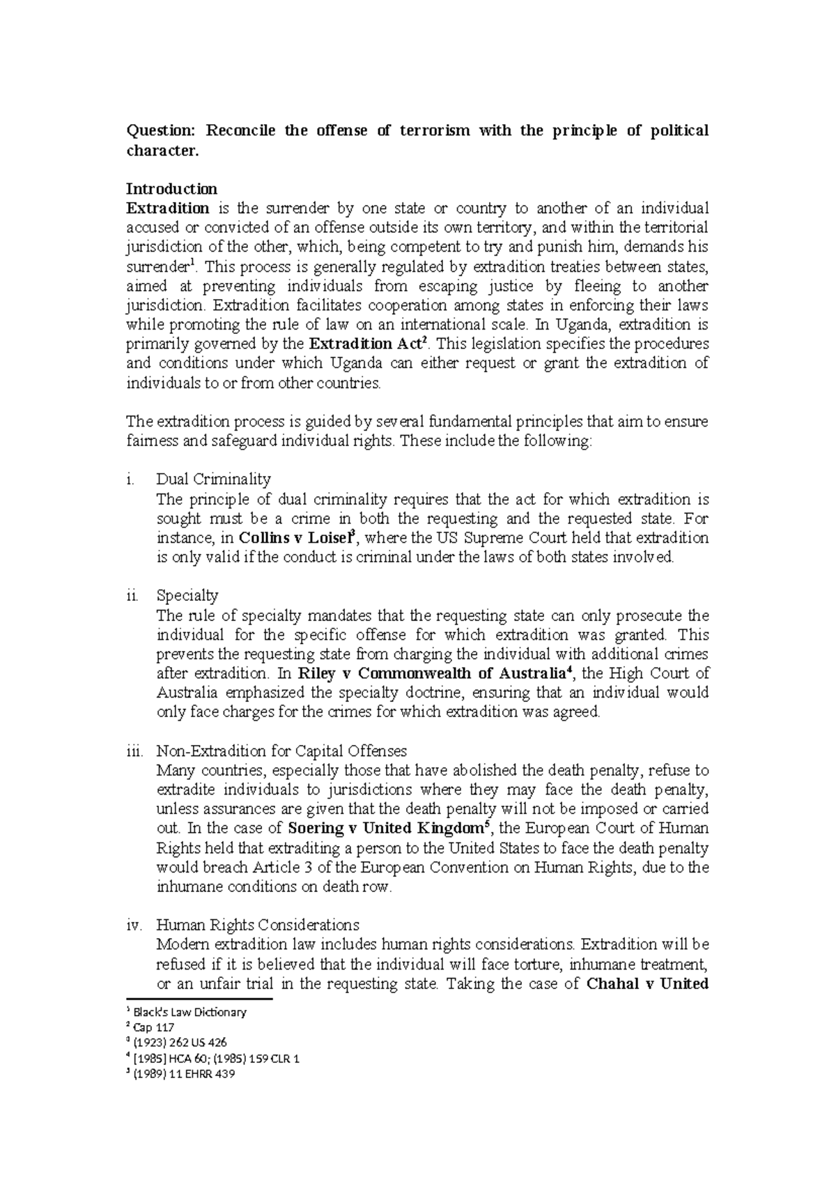 Extradition TBU - Reconciling the offense of Terrorism with the ...