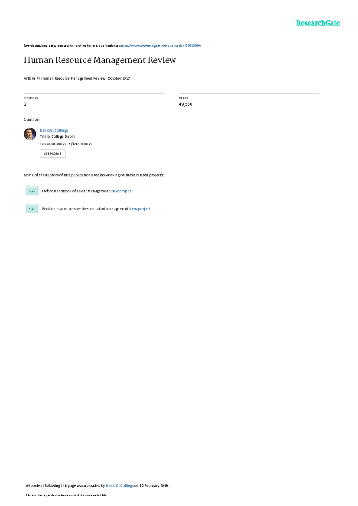 Human Resource Management Review - Collings Trinity College Dublin 126 ...