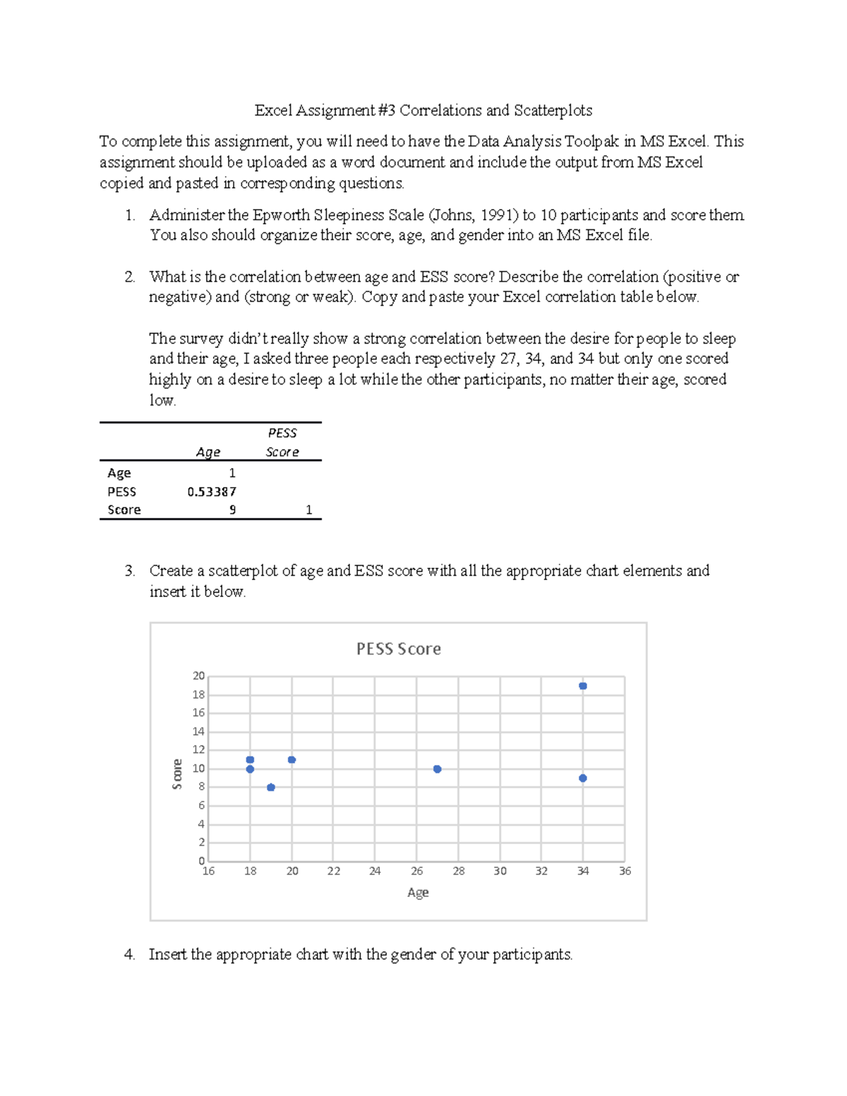 Excel Combination - Excel Assignment #3 Correlations and Scatterplots To complete this ...
