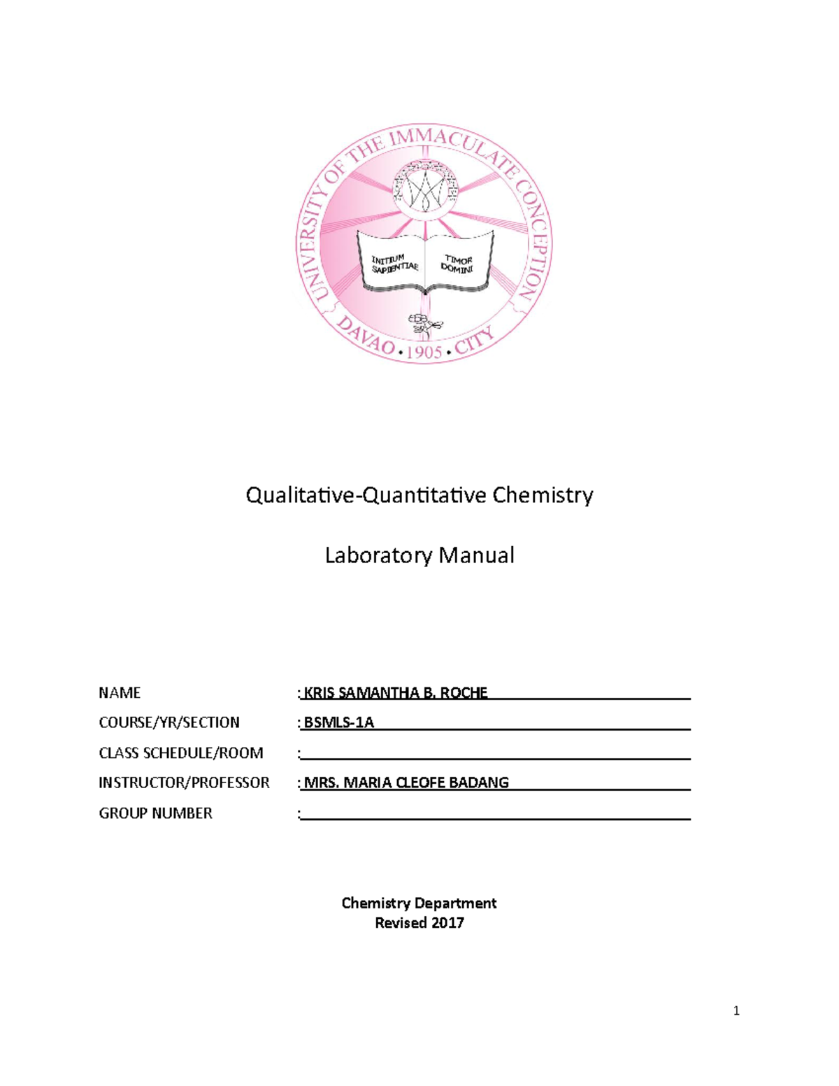 Chem2-Laboratory-Manual-MLS LA1-7 Prelim - Qualitative-Quantitative Chemistry Laboratory Manual ...