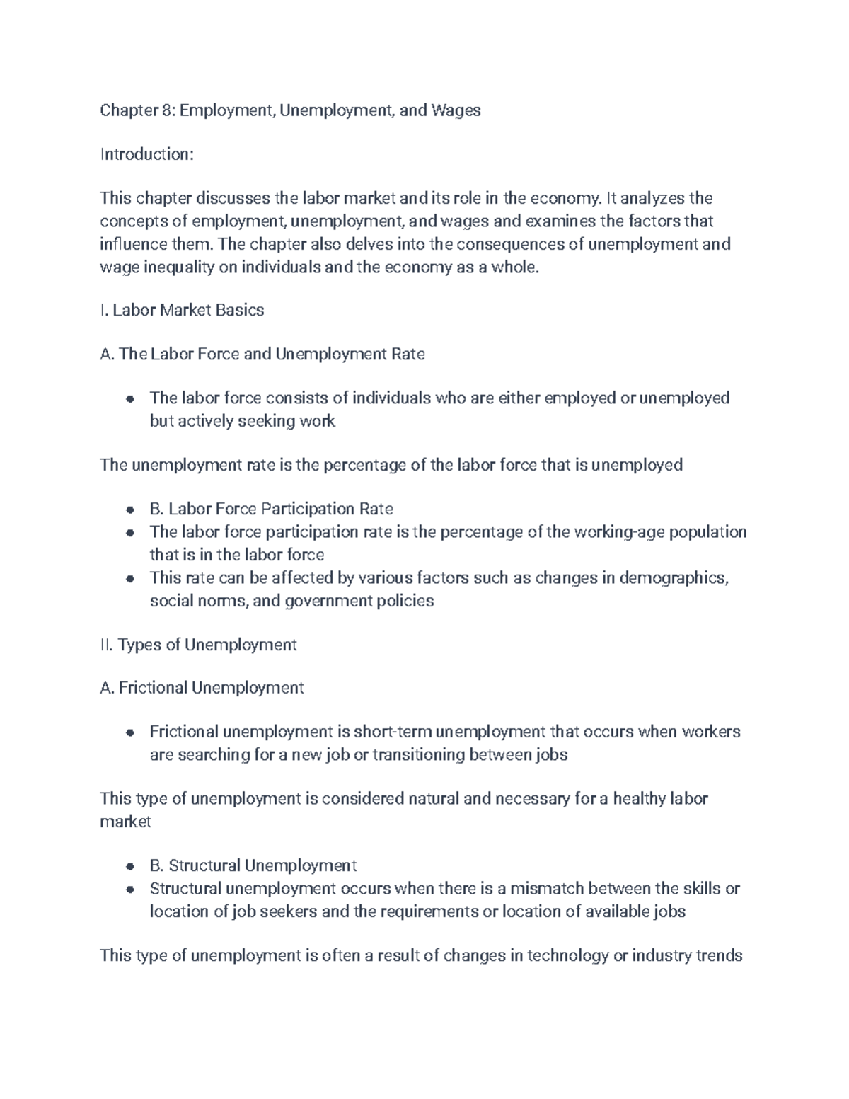 Eco 8 - Chapter 8 - Chapter 8: Employment, Unemployment, and Wages ...