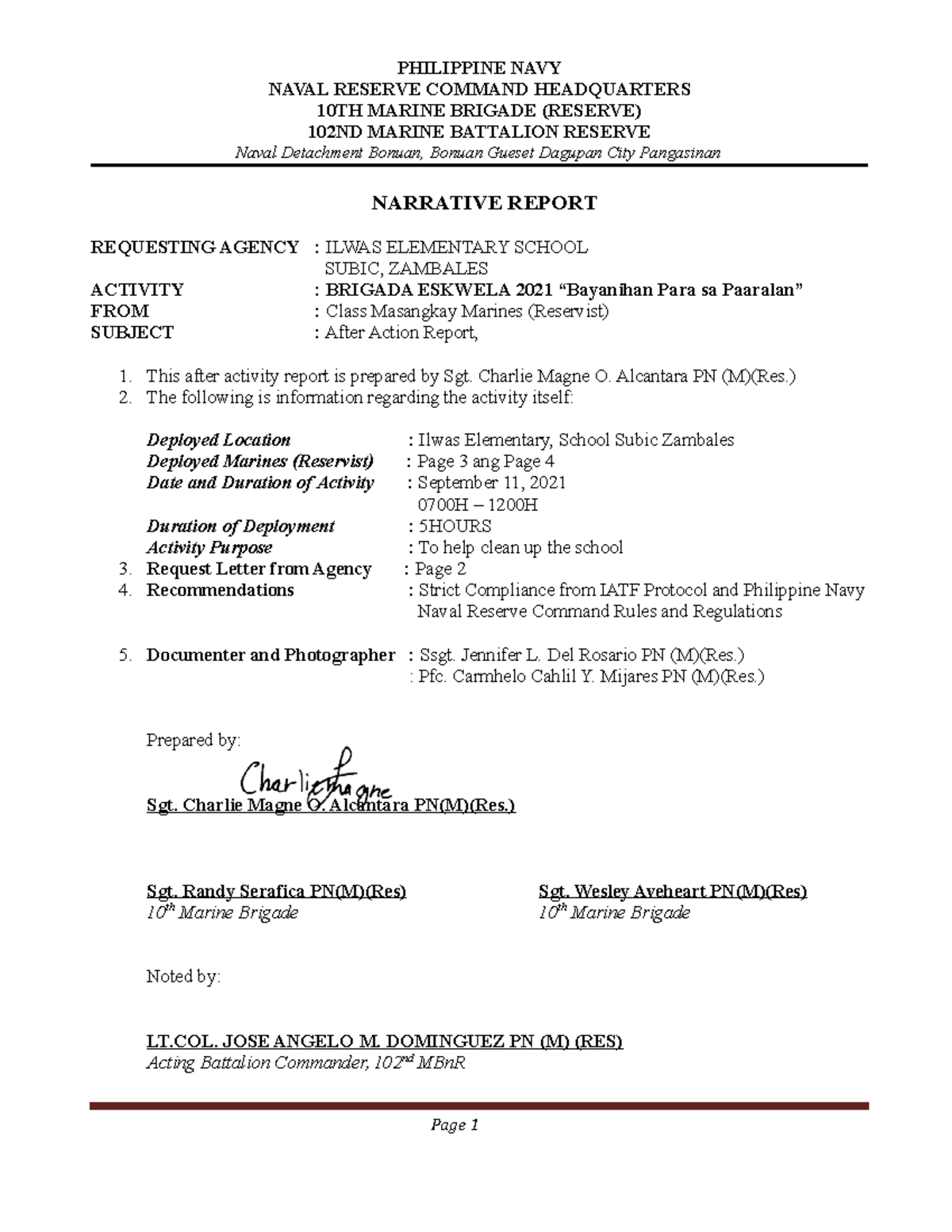 Narrative Report Philippine Navy - NAVAL RESERVE COMMAND HEADQUARTERS ...