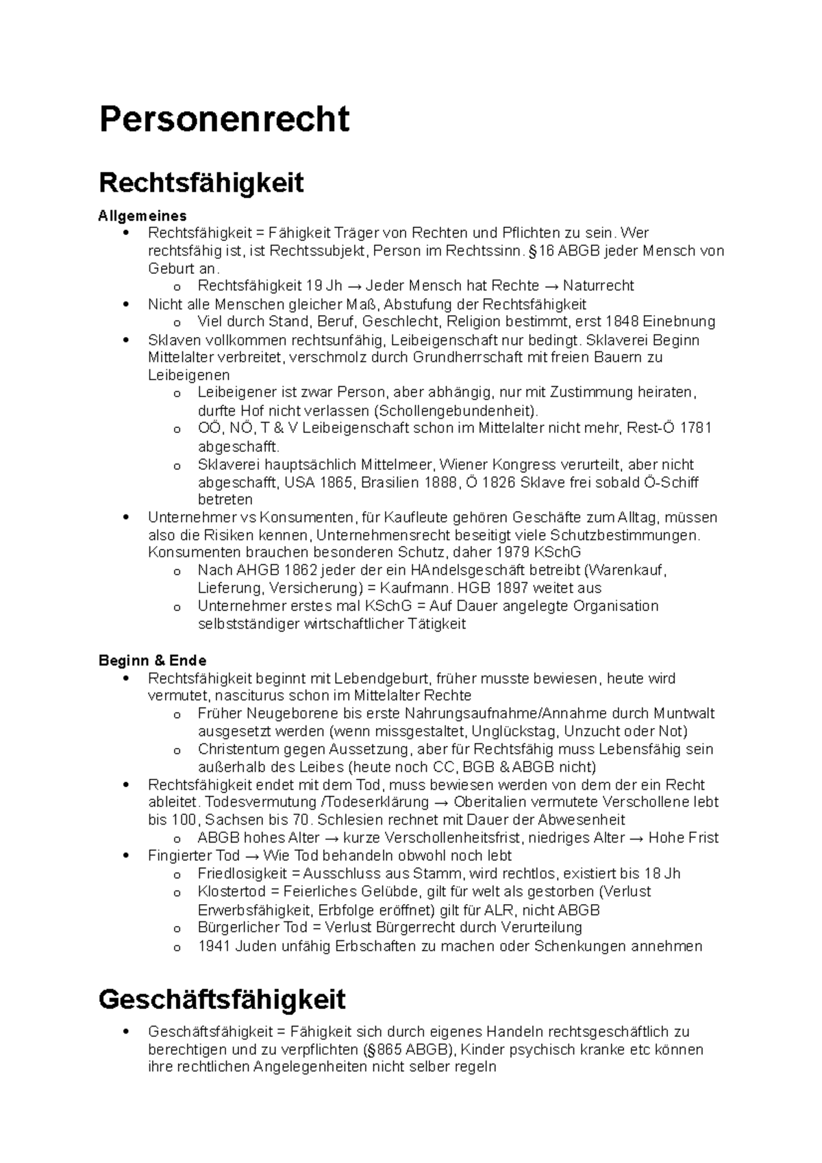Privatrechtsgeschichte Olechowski Zusammenfassung - Personenrecht ...