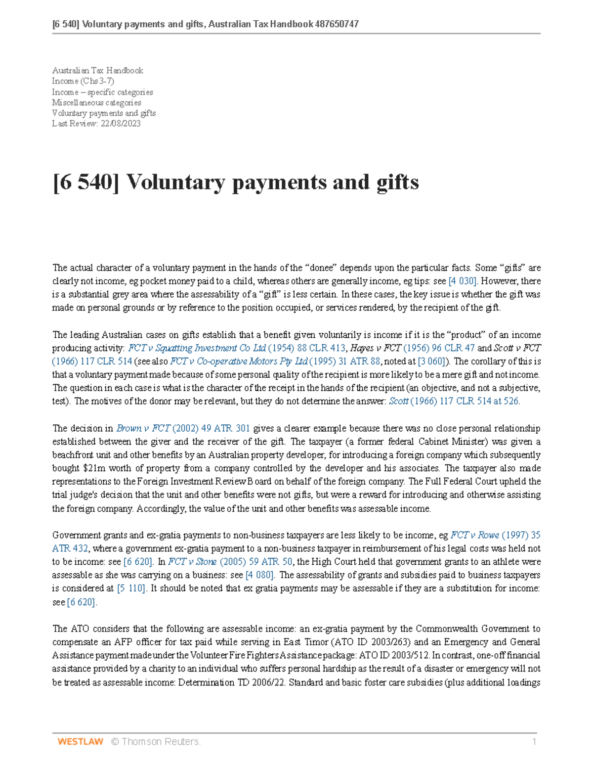 6 540 Voluntary payments and gifts - [6 540] Voluntary payments and ...