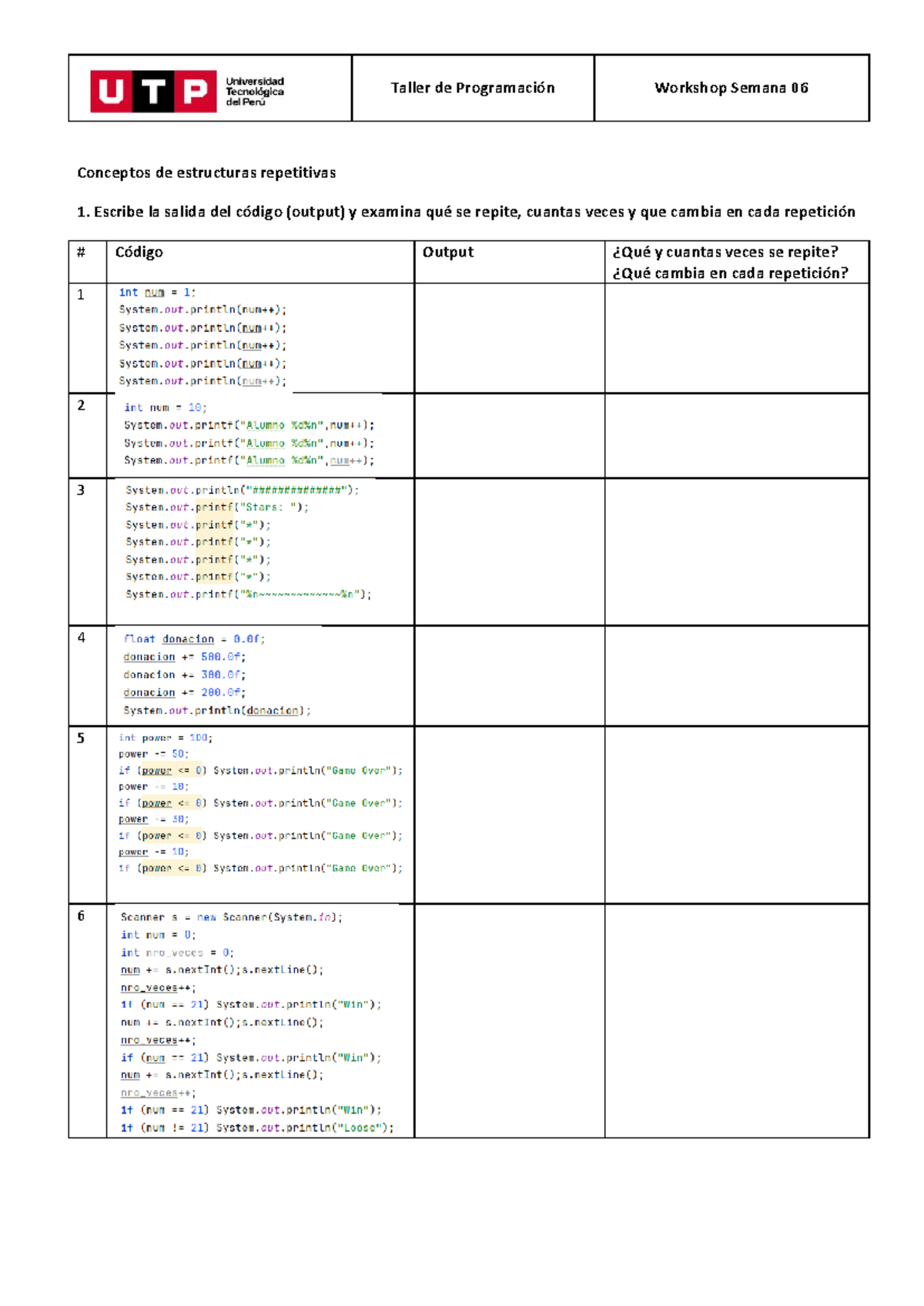 Workshop-S06 - daledale - Taller de Programación Workshop Semana 0 6 Conceptos de estructuras ...