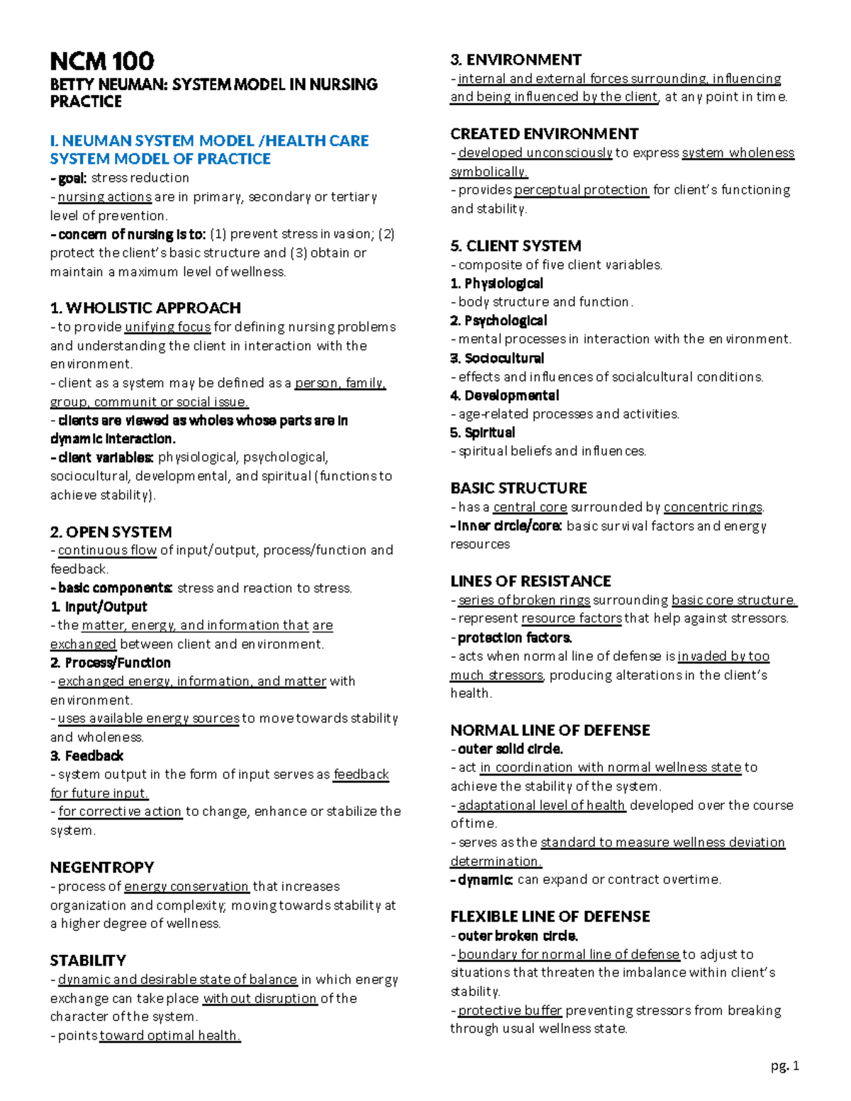 Betty Neuman, System Model in Nursing Practice (NCM 100) - pg. 1 I ...