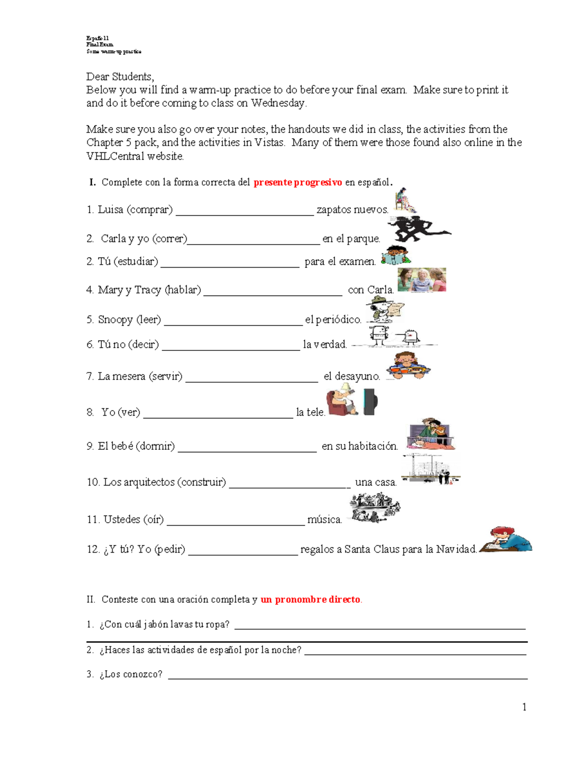 Spanish 1 Warm-up Final Exam Practice F2023-1 - Final Exam Some warm-up ...