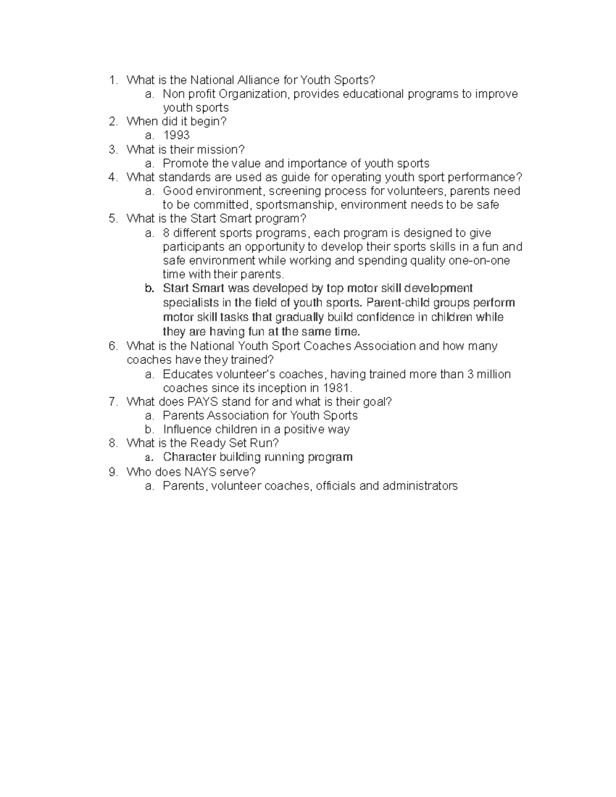 NAYS - NAYS notes - 1. What is the National Alliance for Youth Sports ...