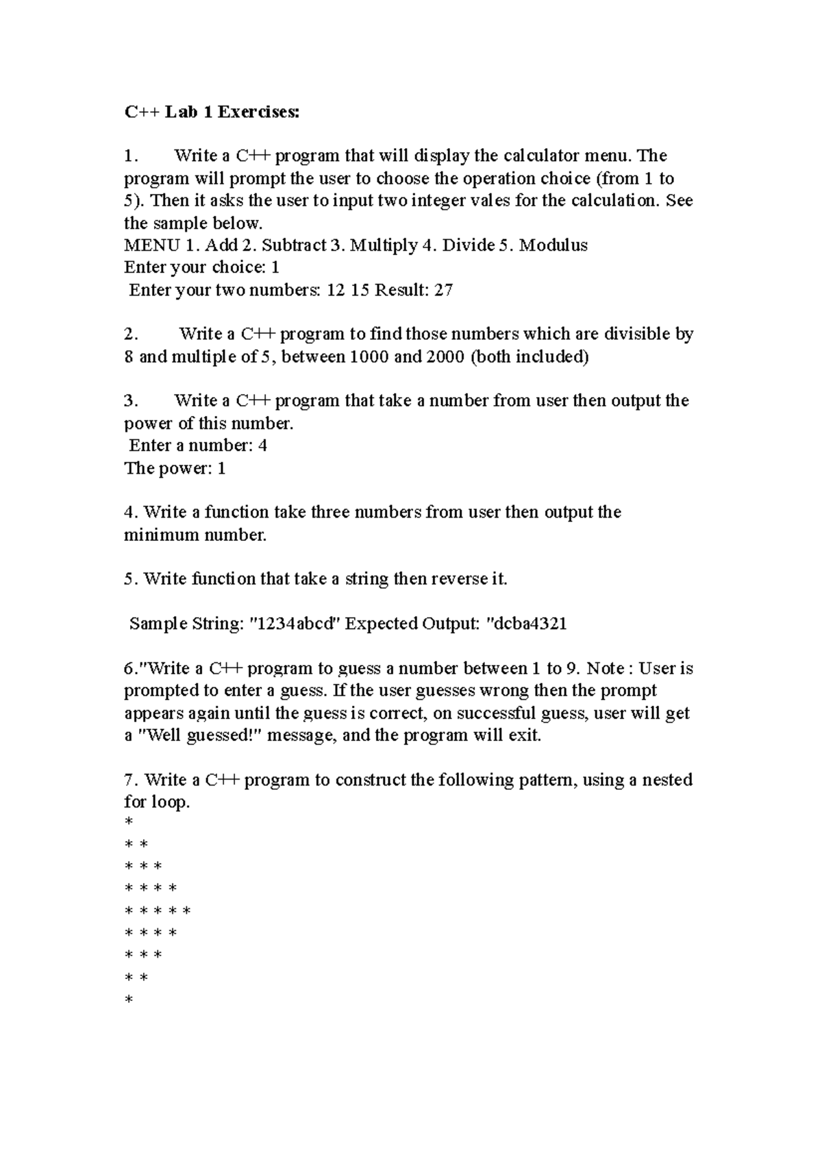 Oodp Week 1 Exercises C Lab 1 Exercises Write A C Program That