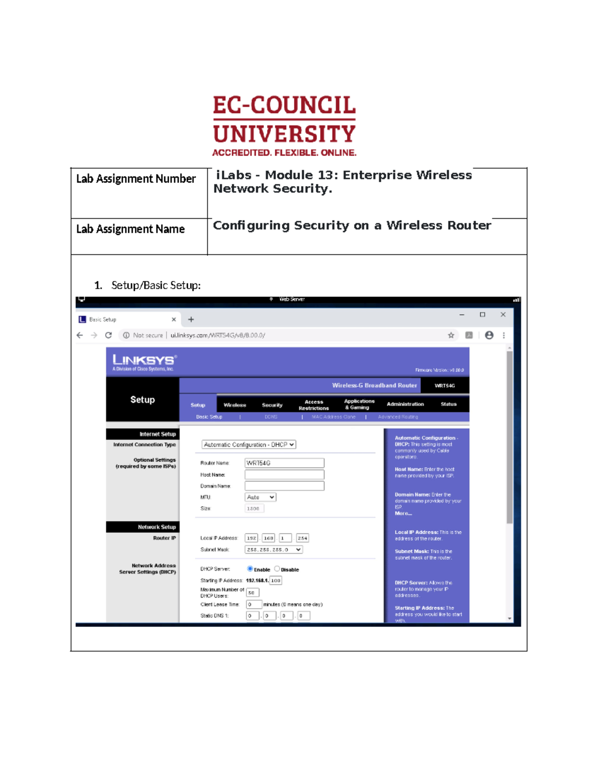CND Week7 lab1 wireless - Lab Assignment Number iLabs - Module 13: Enterprise Wireless Network ...
