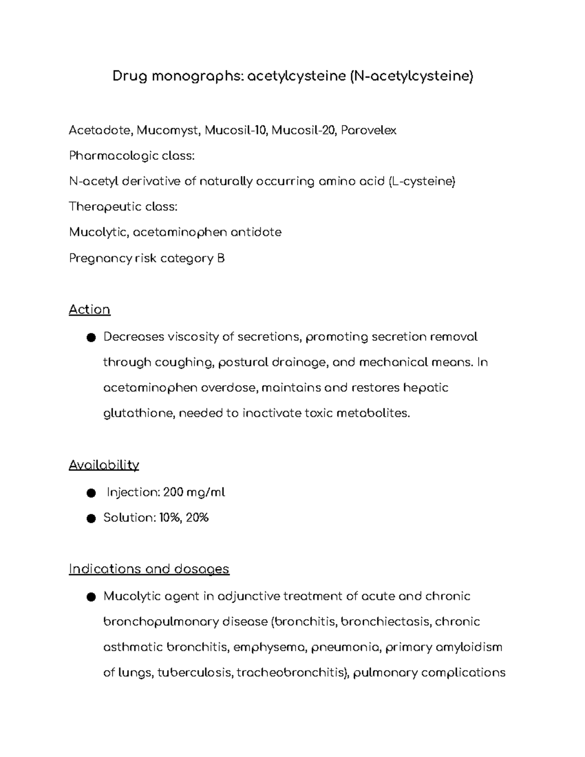 Drug monographs acetylcysteine (N-acetylcysteine) - Drug monographs ...