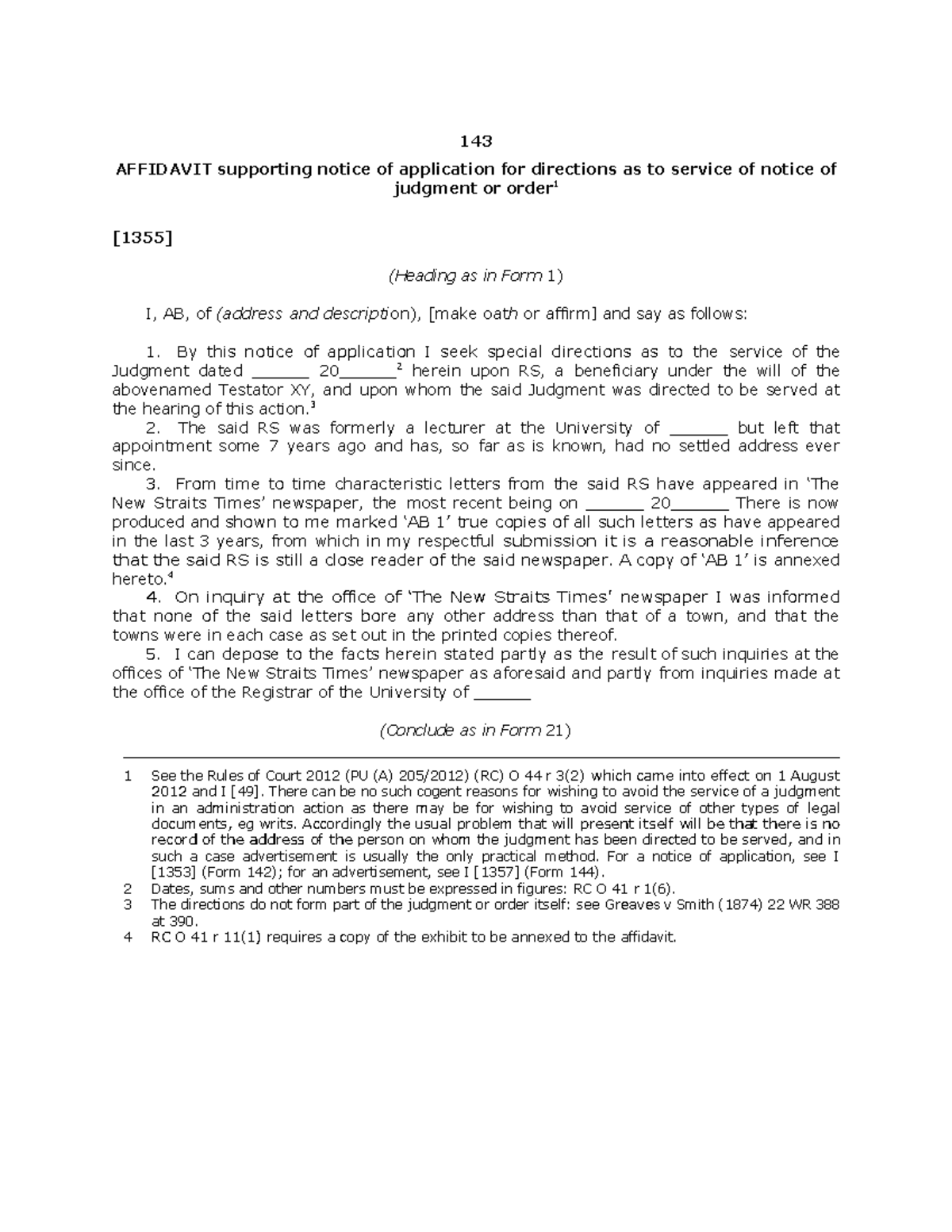 143 Affidavit supporting notice of application for directions as to ...