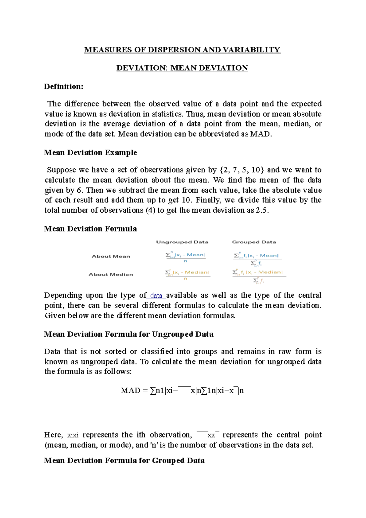 Measures OF Dispersion AND Variability - MEASURES OF DISPERSION AND ...