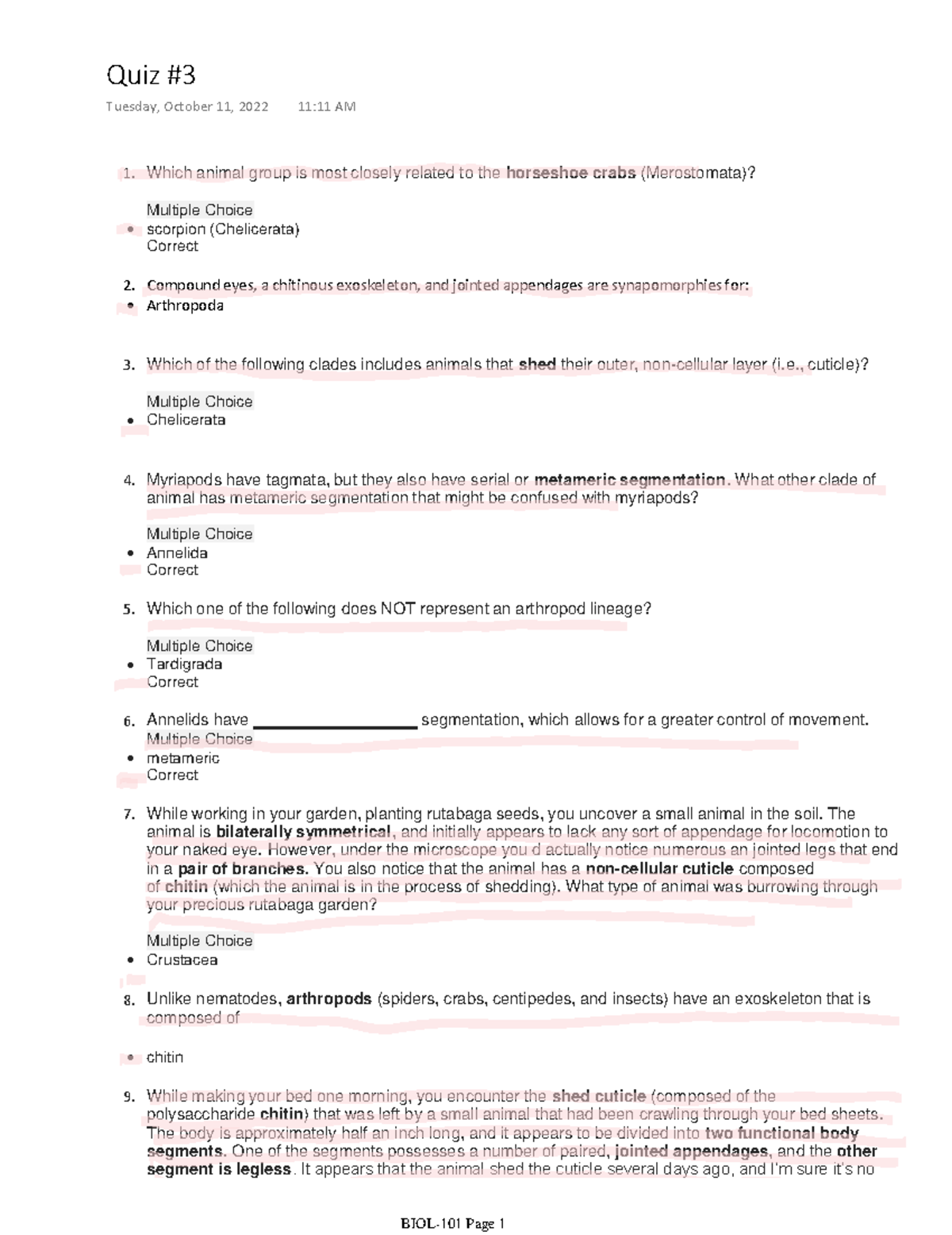 Quiz 3 Biol-101 - These are the answers to Quiz 3 which is done on ...