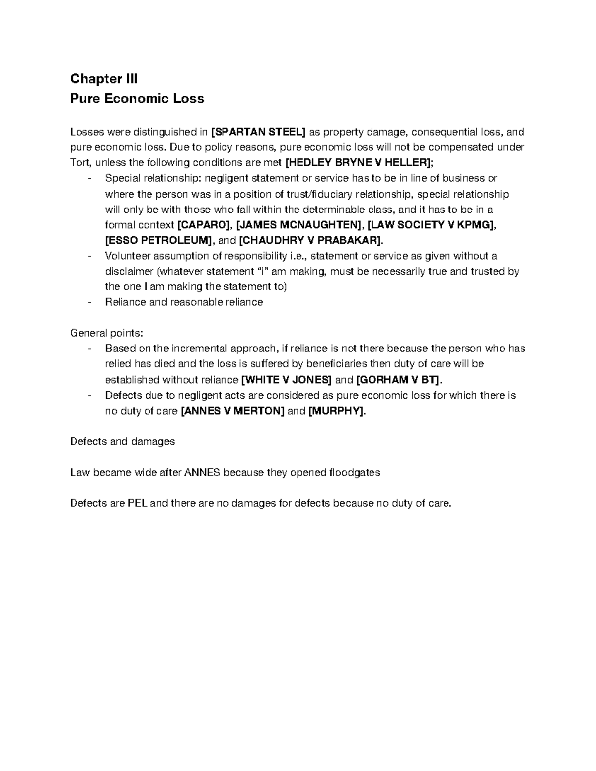 Pure Economic Loss - Chapter III - Chapter III Pure Economic Loss ...