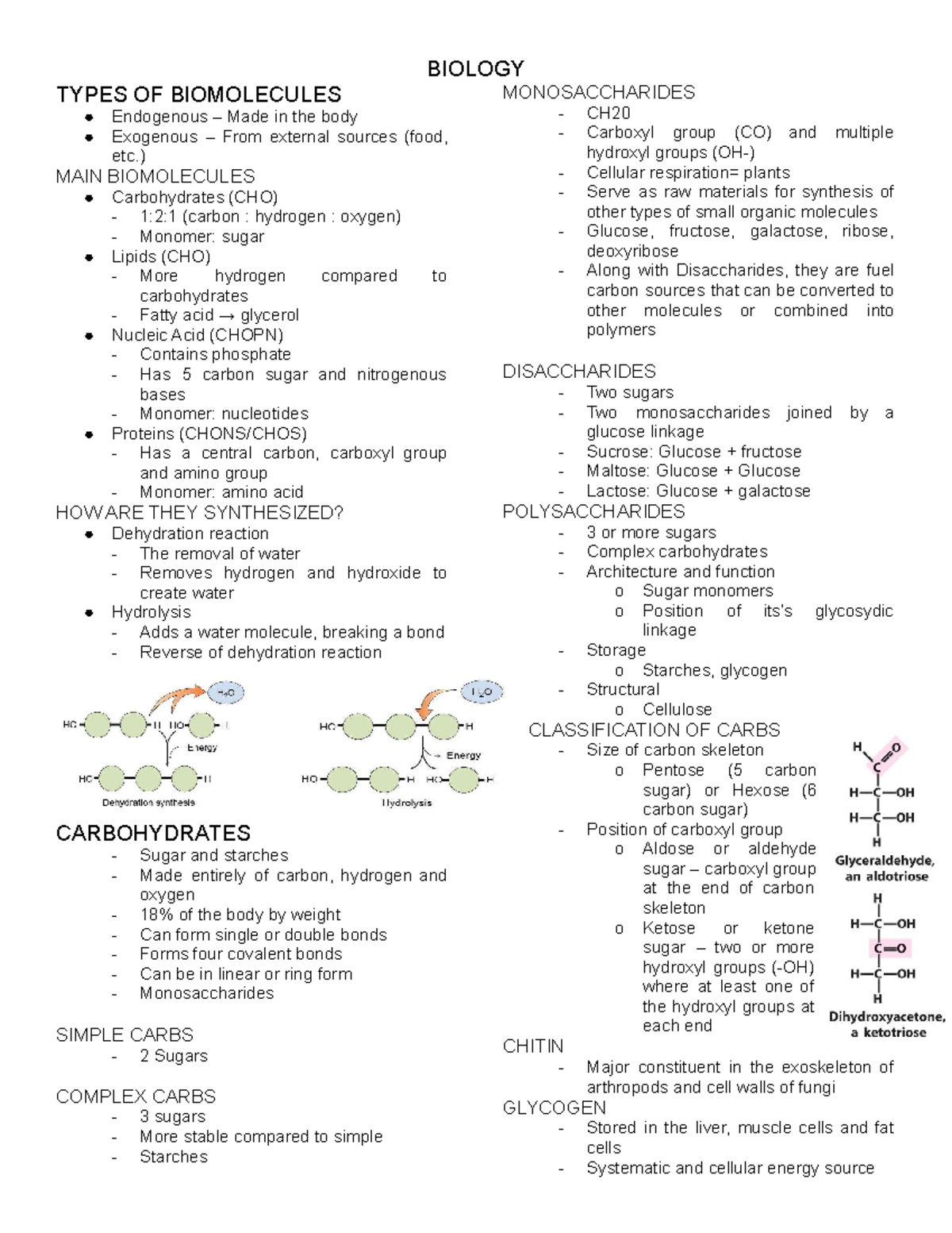 biomolecules and catabolic pathways - BIOLOGY TYPES OF BIOMOLECULES ...