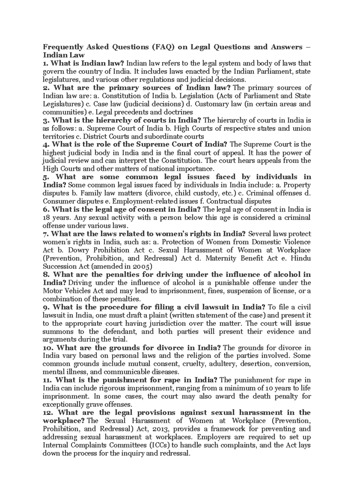 FAQ Basic Legal - Frequently Asked Questions (FAQ) on Legal Questions ...